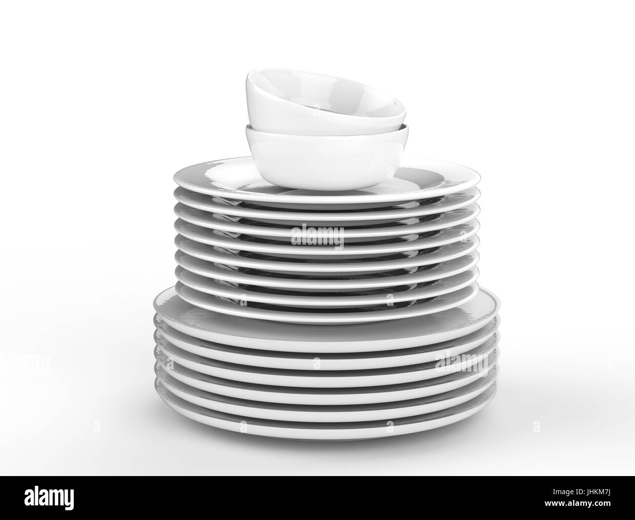 3d rendering stack of white dishes Stock Photo - Alamy