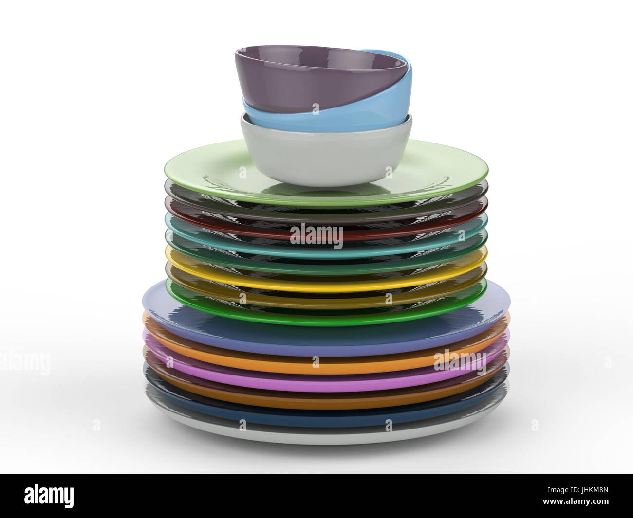 3d rendering stack of colorful dishes Stock Photo - Alamy