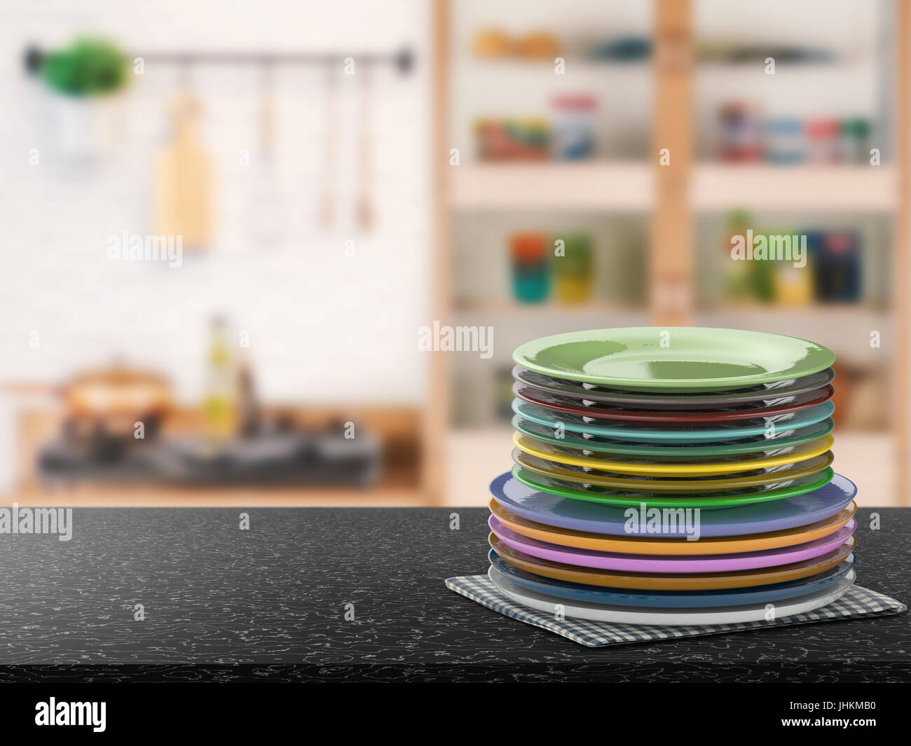 3d rendering stack of colorful dishes Stock Photo - Alamy