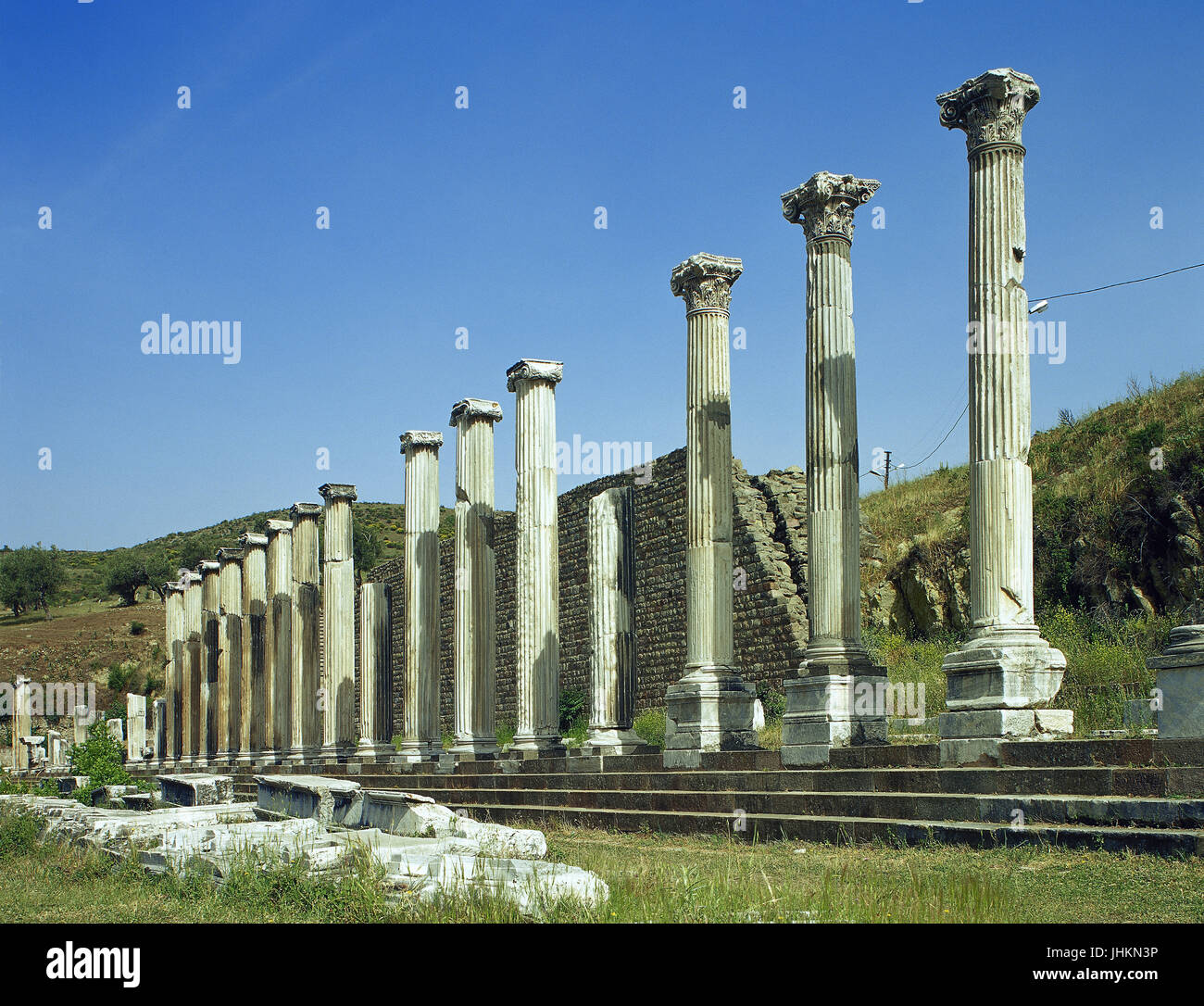 Turkey. Pergamon. Ancient Greek city in Aeolis. View of columns of the ...