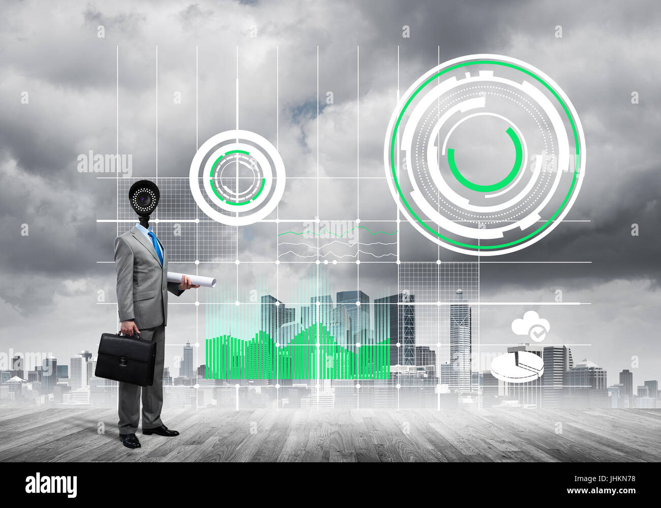 Concept of security and privacy protection with camera headed man Stock ...