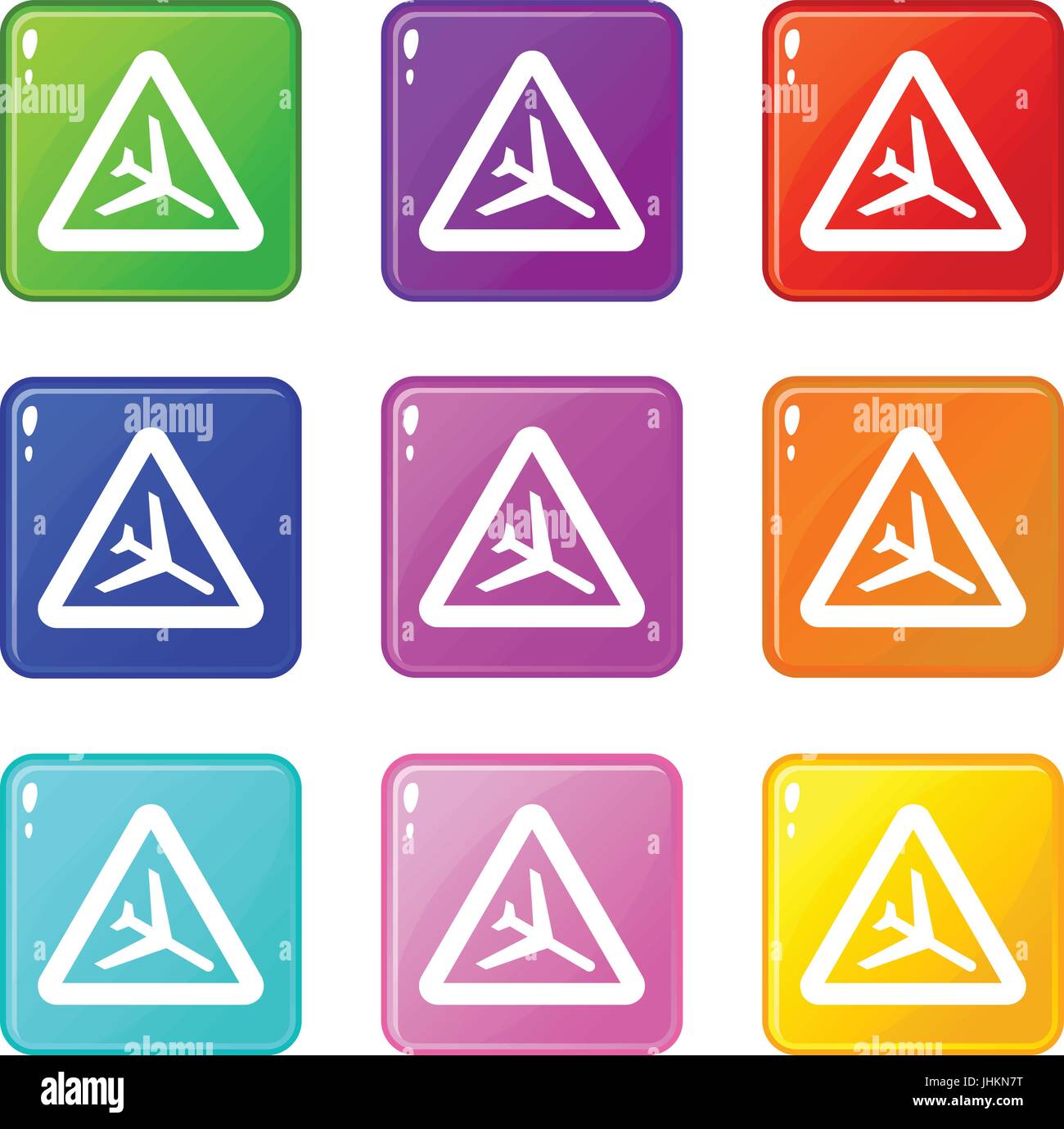 Warning sign of low flying aircraft icons 9 set Stock Vector Image ...