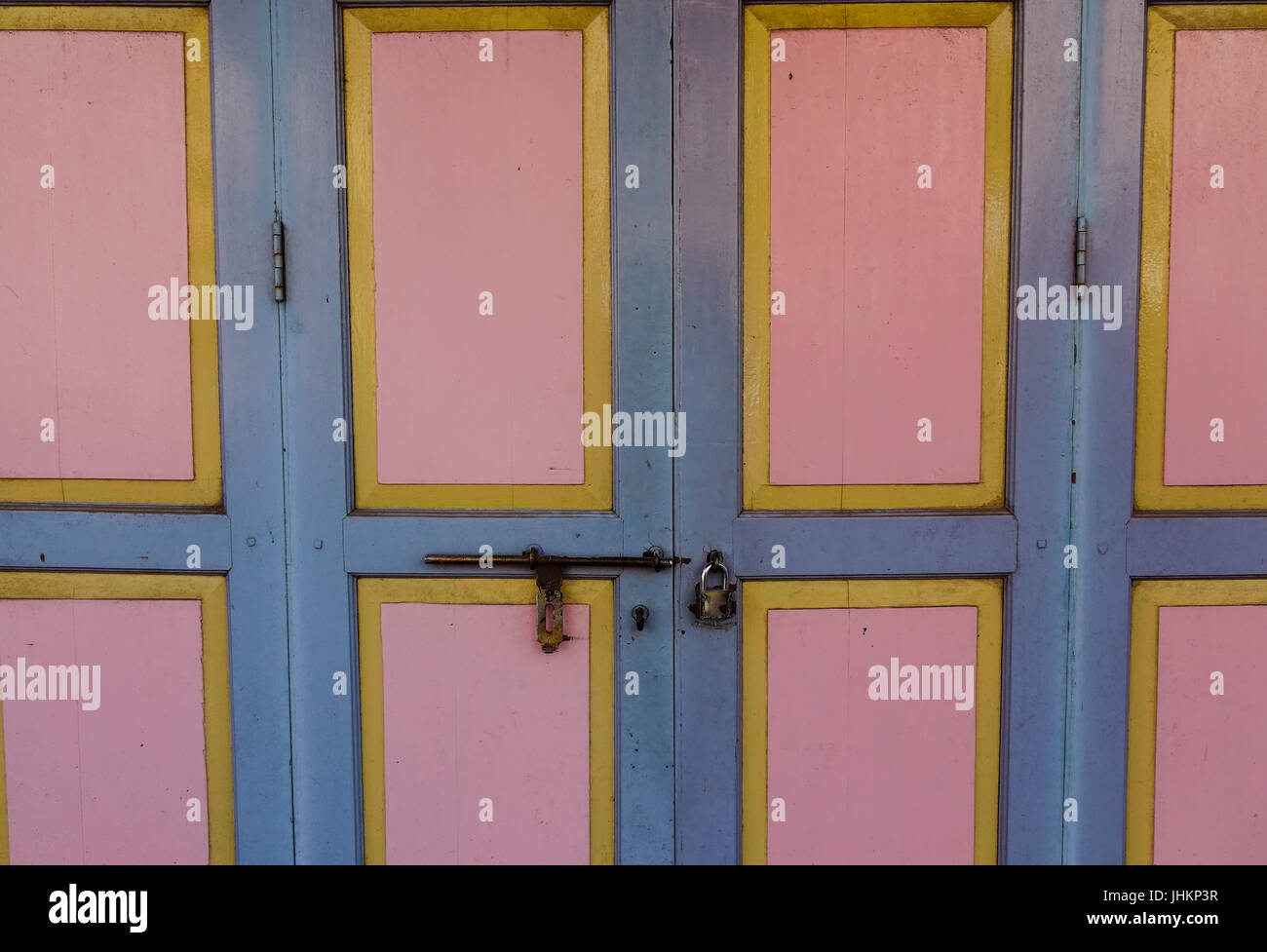 Colorful main door at a rural house in Mandalay, Myanmar Stock Photo ...