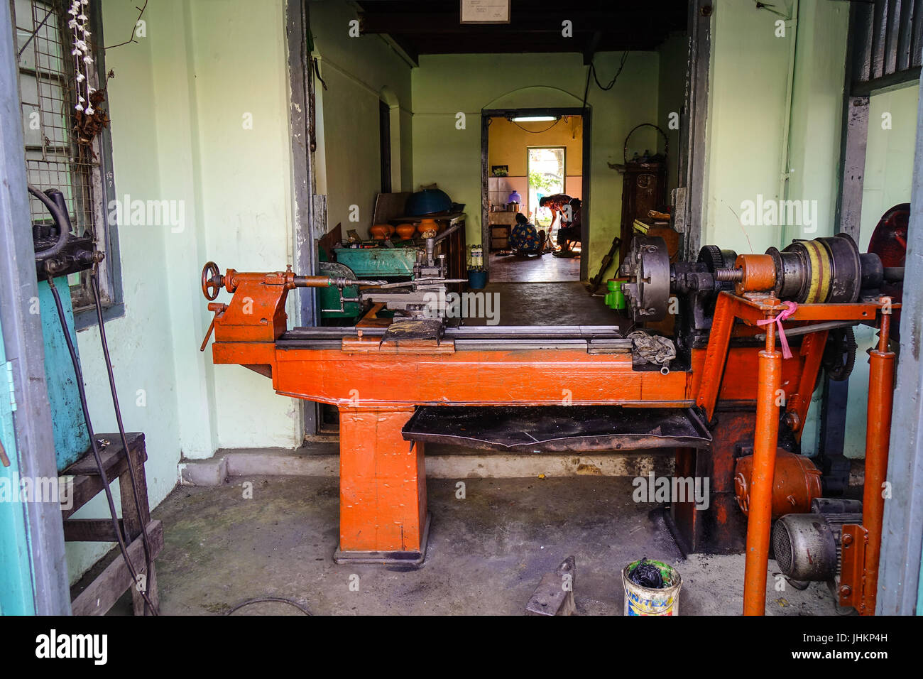 Pyin Oo Lwin, Myanmar - Feb 12, 2017. Metal working machine at the old ...
