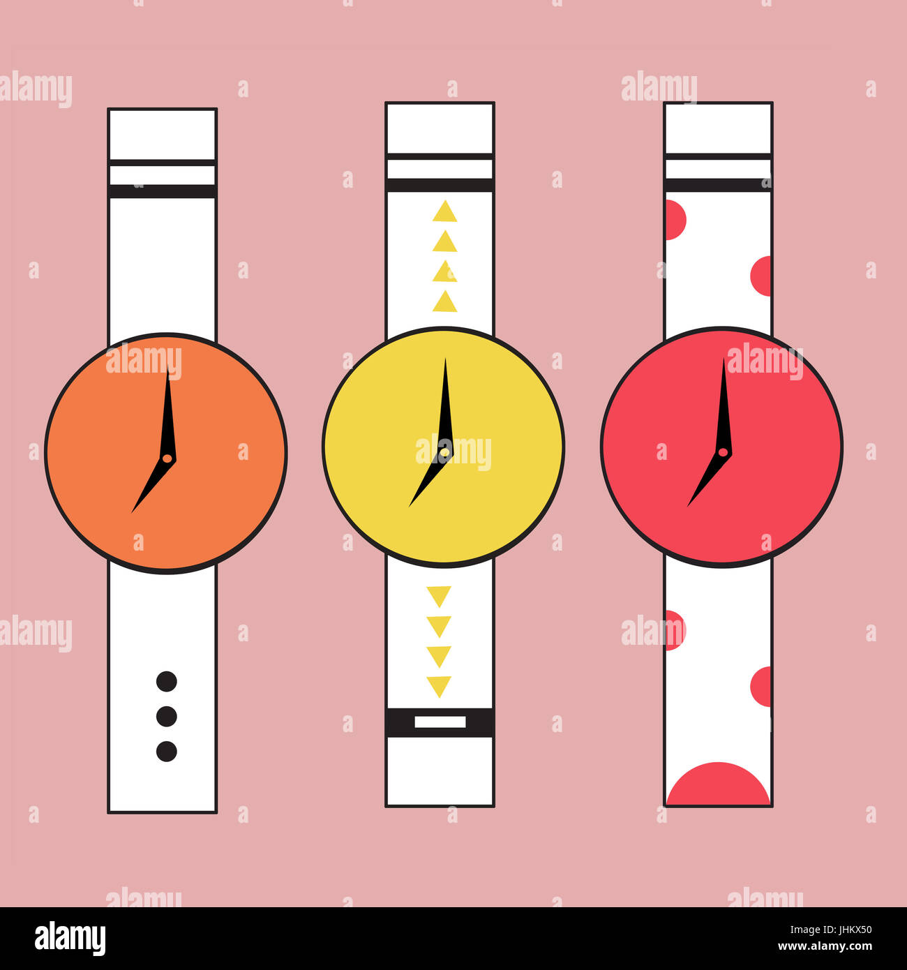 watch clip art on pink background,three watches Stock Photo - Alamy