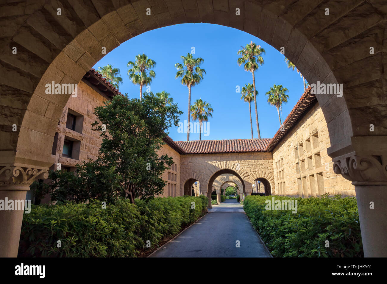 The architectural structures at Stanford University campus in Palo Alto ...