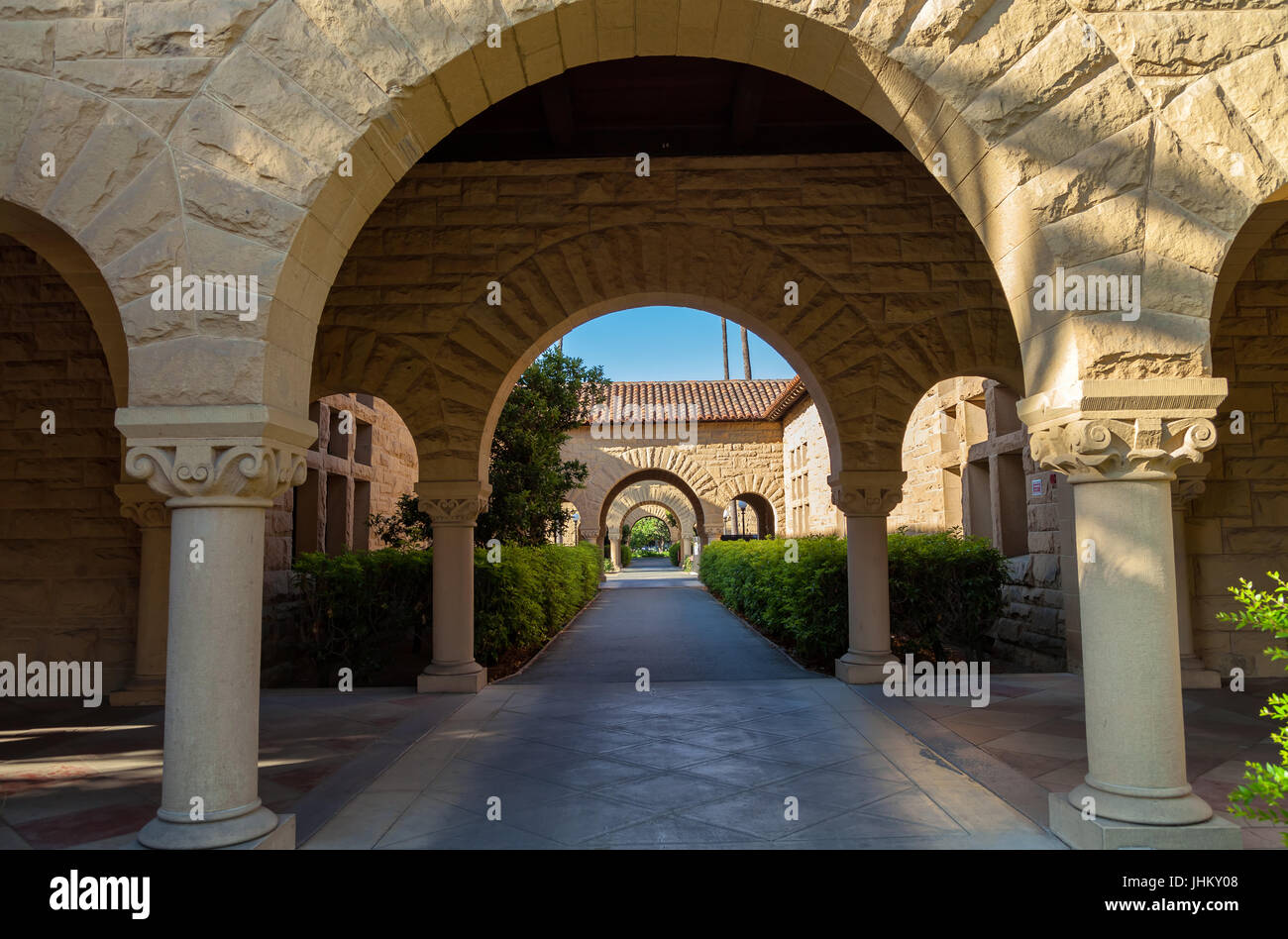 The architectural structures at Stanford University campus in Palo Alto ...