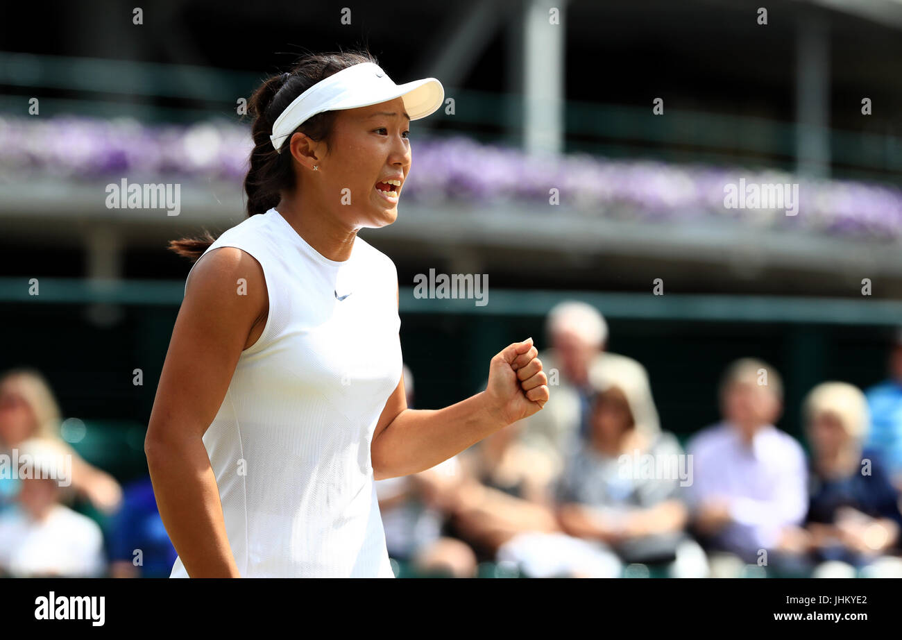 Claire Liu during her Girls Singles match on day eleven of the ...