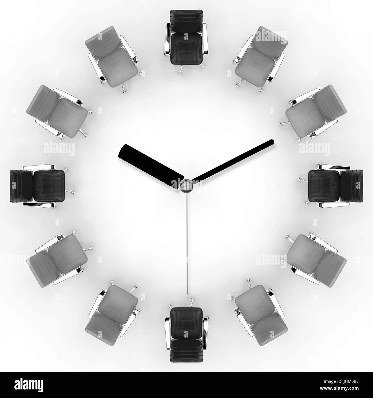 office hours concept with 3d rendering office chair arrange in clock ...