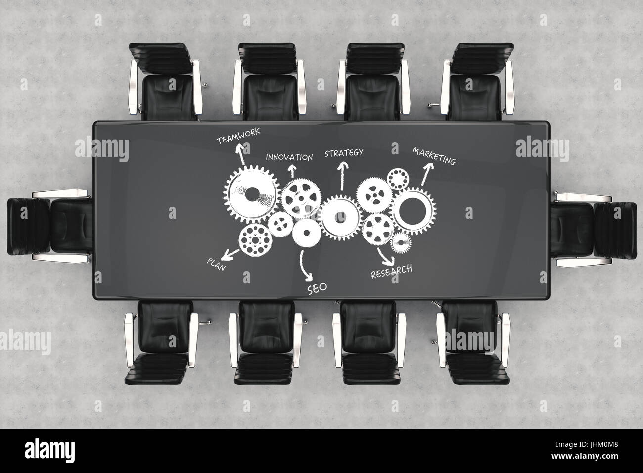 business conference concept with 3d rendering top view conference table ...