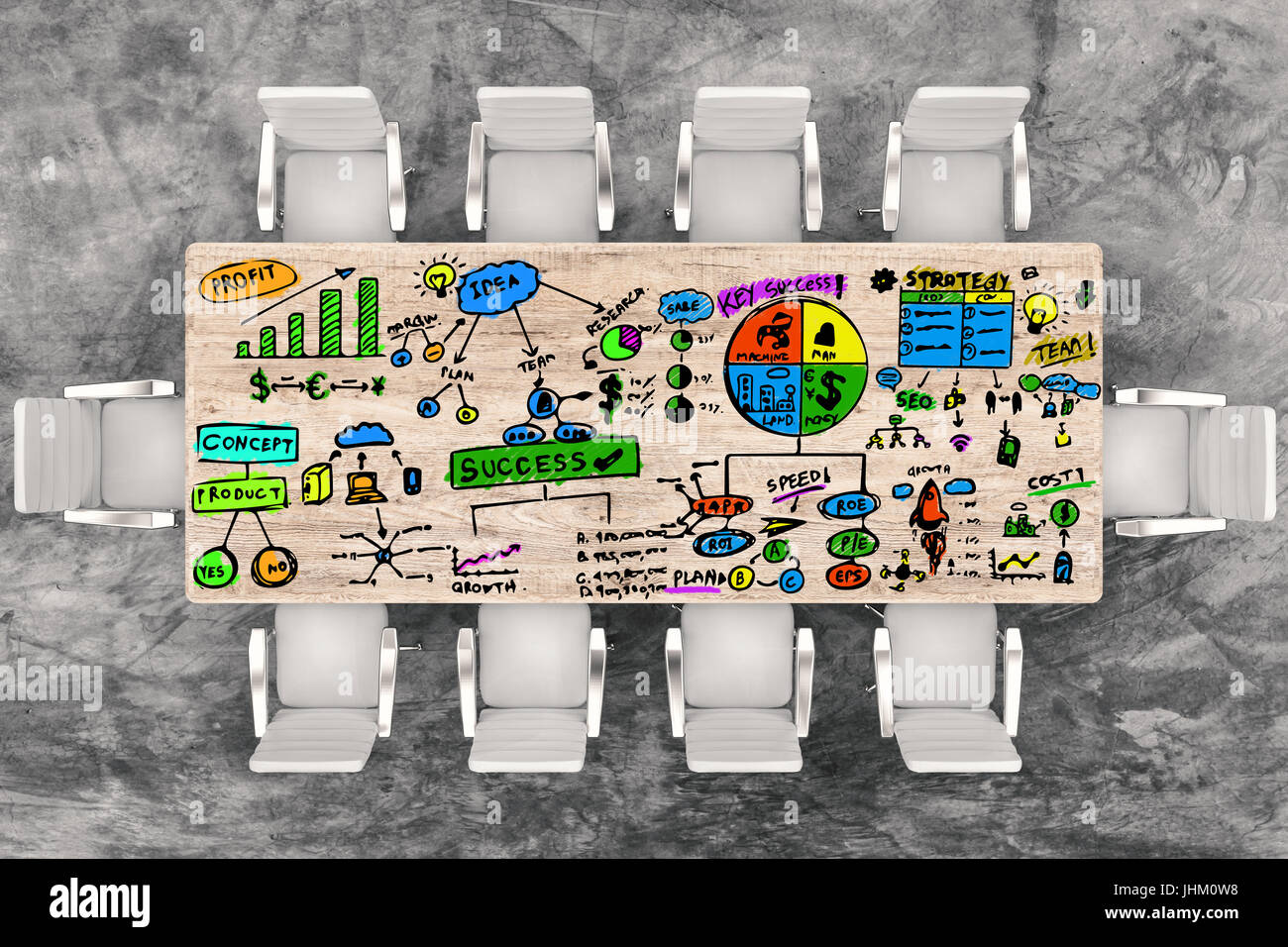 business conference concept with 3d rendering top view conference table ...