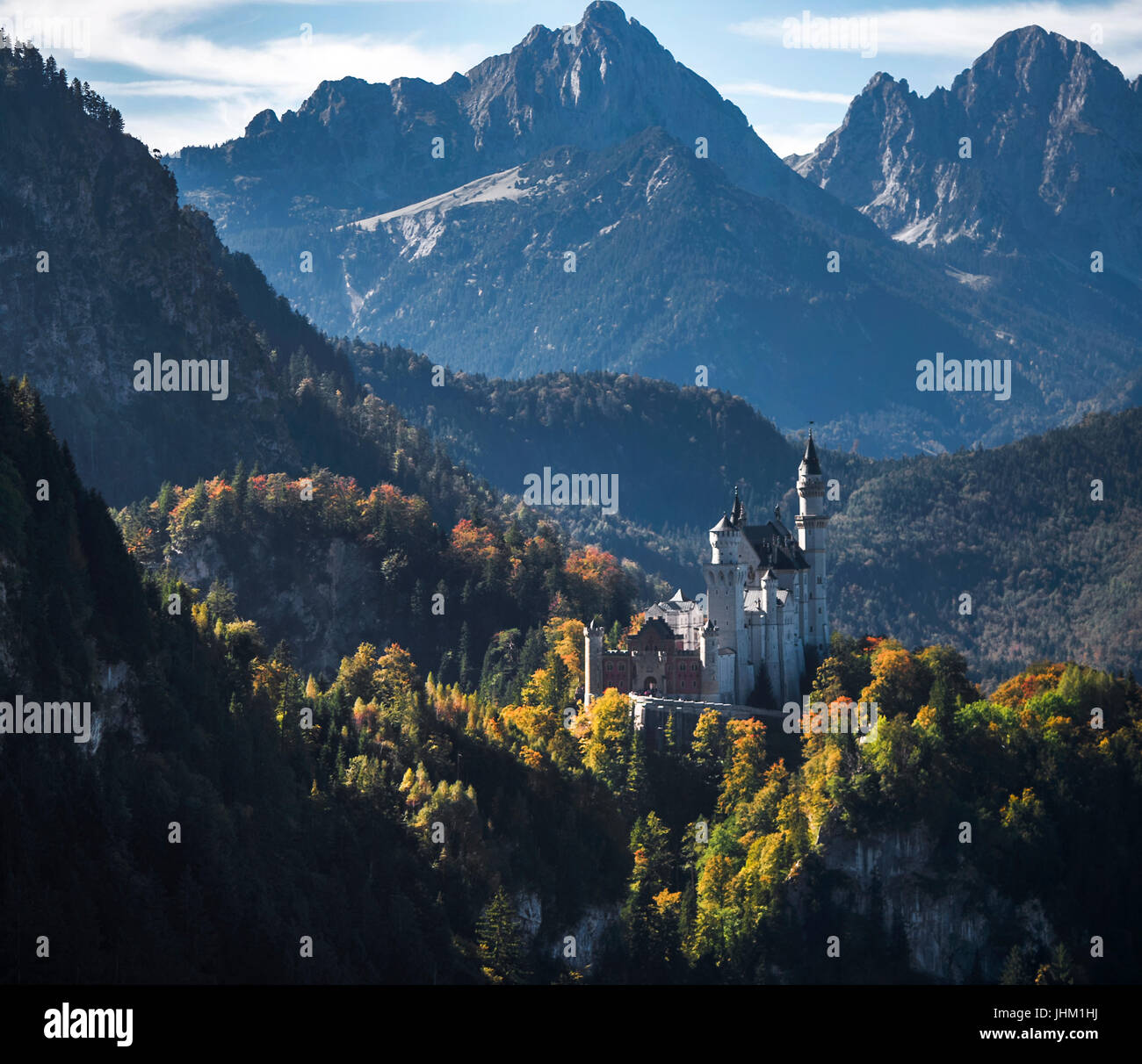 View on Neuschwanstein castle in autumn Stock Photo - Alamy