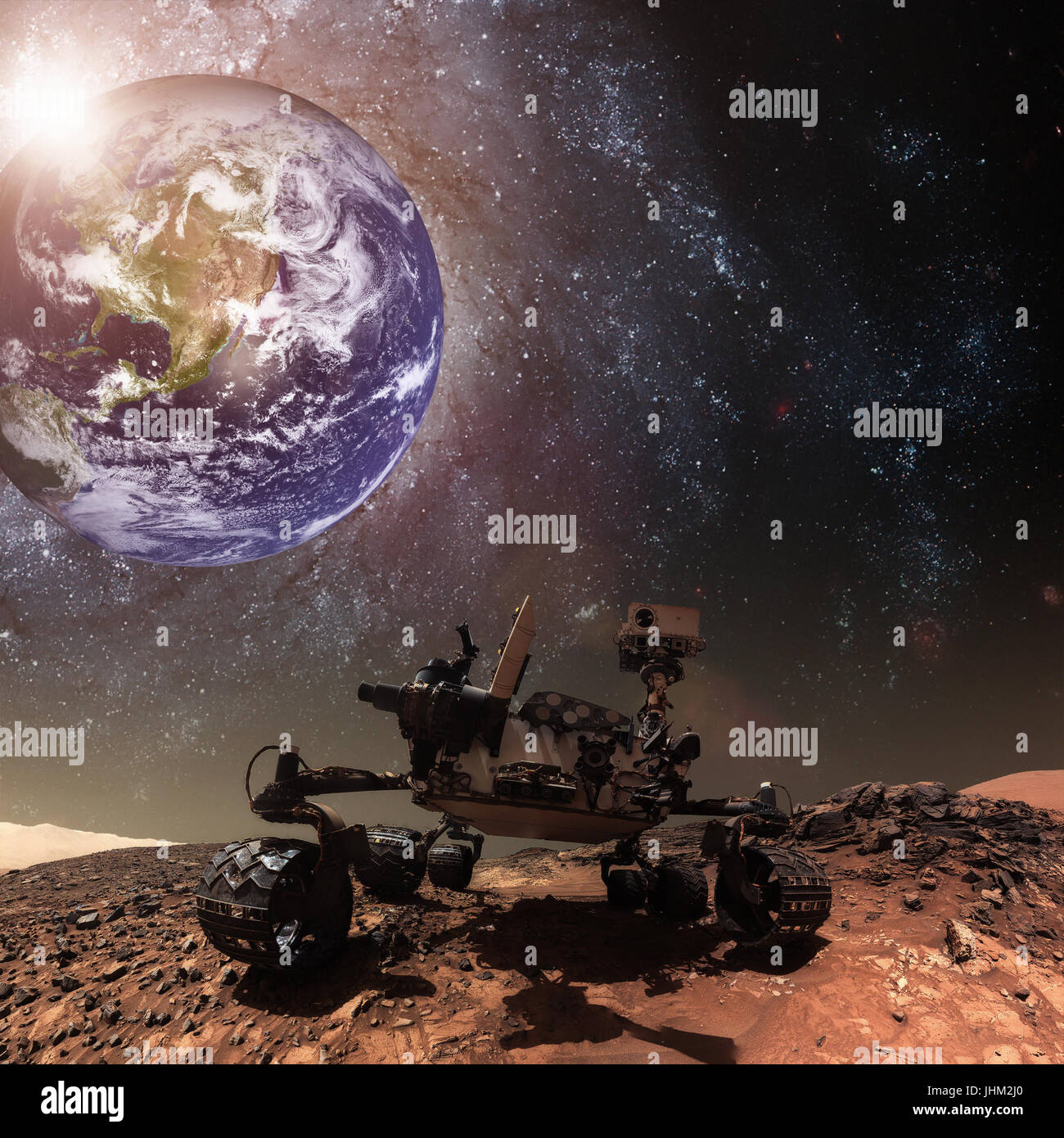 Curiosity rover exploring the surface of Mars. Elements of this image ...