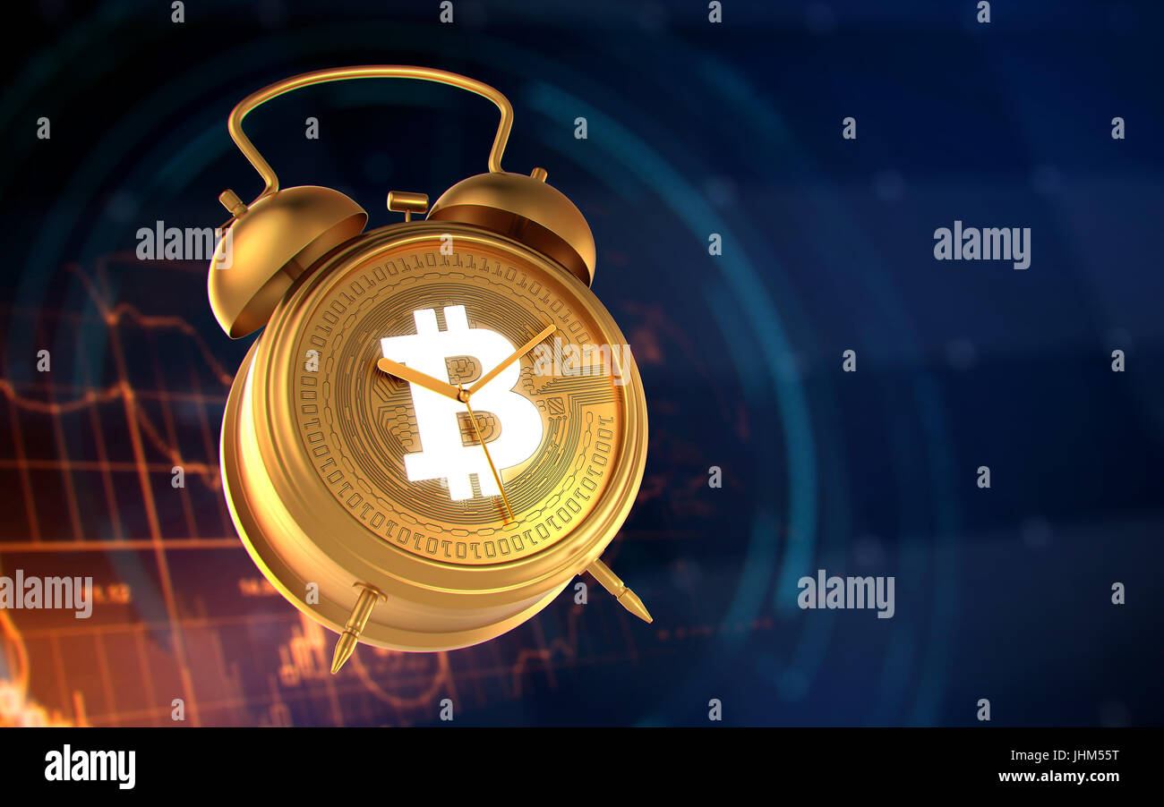 Golden clock with dial bitcoin. 3d render Stock Photo - Alamy