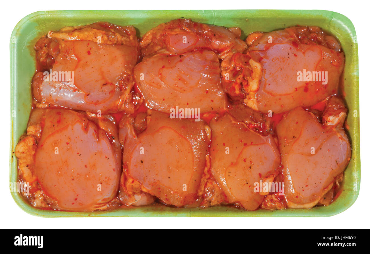 raw chicken meat in plastic tray isolated on white background Stock ...