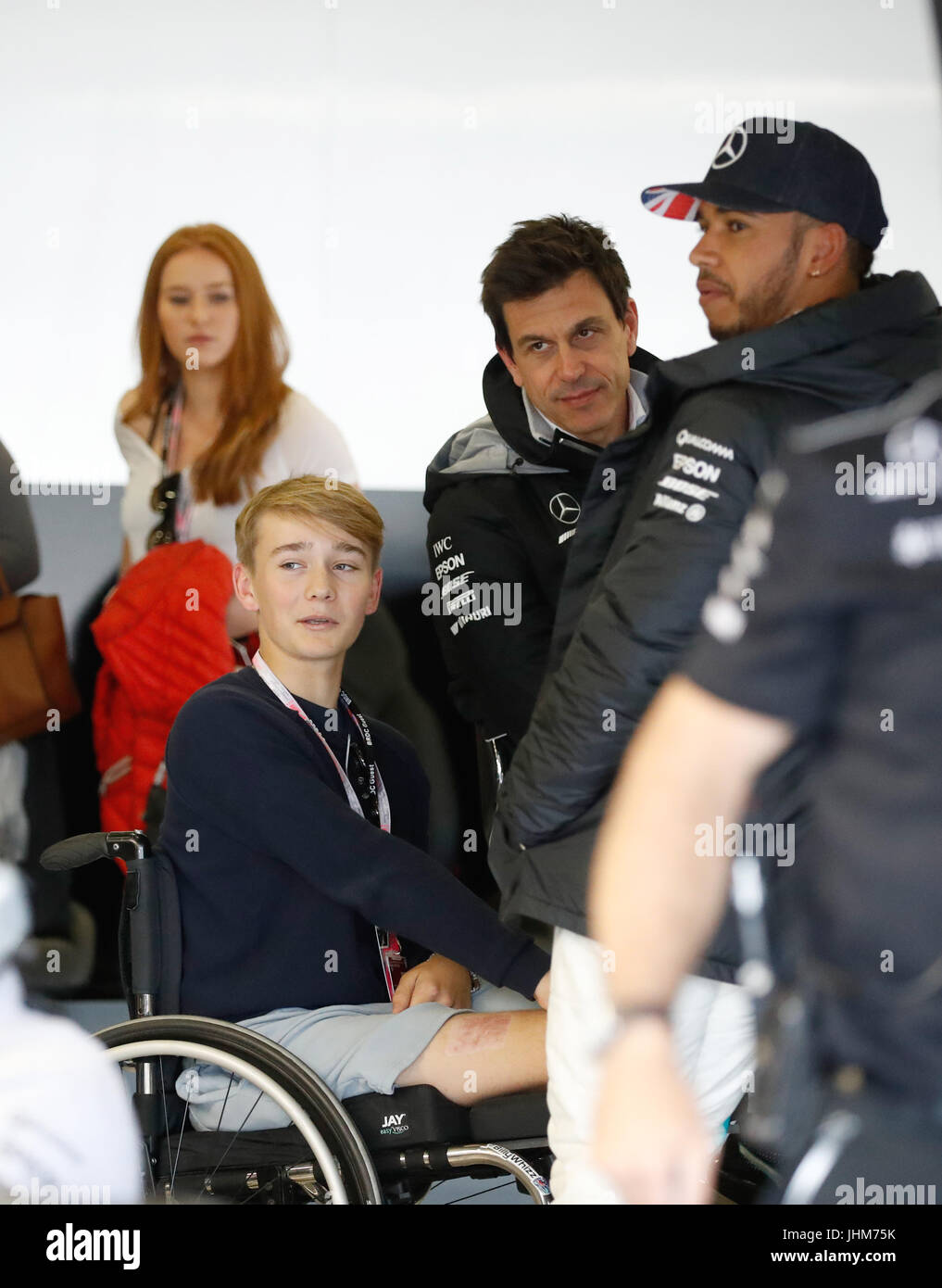 Merecedes' Lewis Hamilton (right) and Team Principal Toto Wolff meet ...