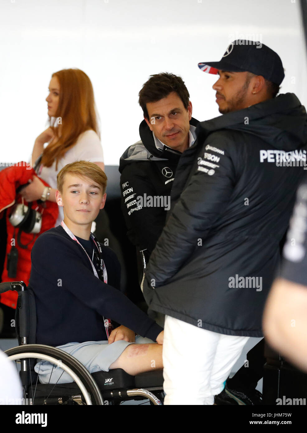 Merecedes' Lewis Hamilton (right) and Team Principal Toto Wolff meet ...