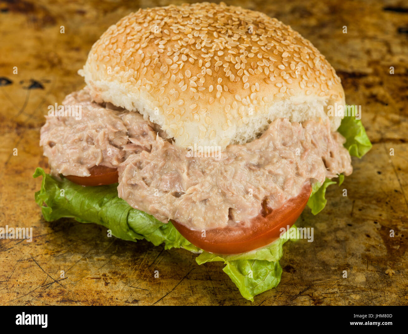 Tuna Salad Sesame Bread Roll or Bun Sandwich Sitting on an Oven Tray ...