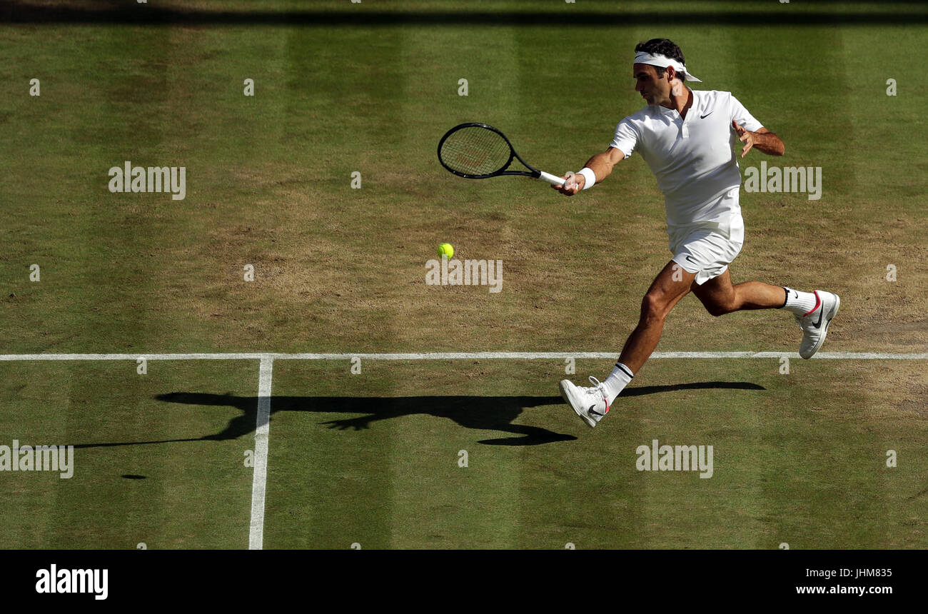Roger Federer in action against Thomas Berdych on day eleven of the ...