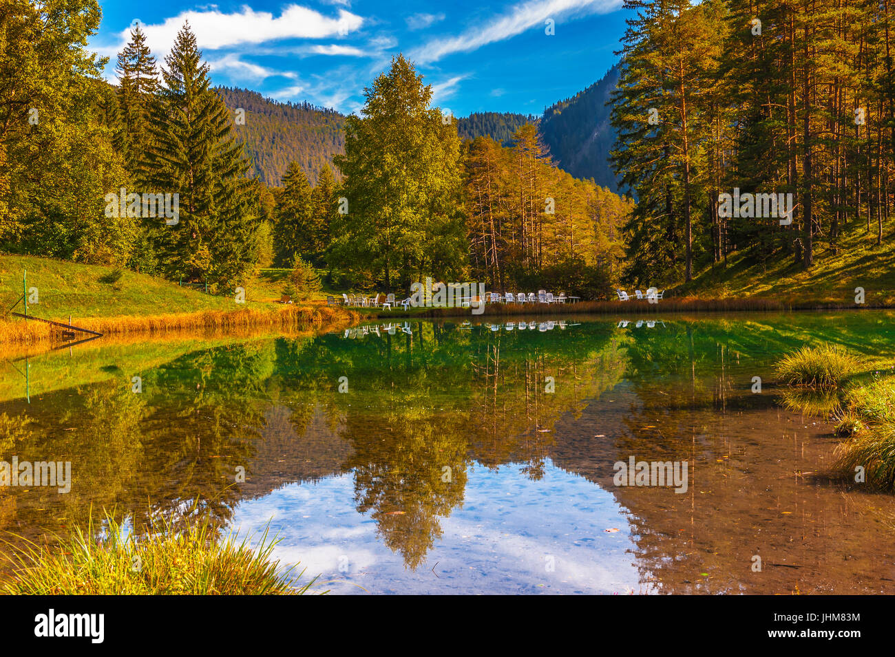 Bright colors of autumn n Austrian alpine lakes Stock Photo - Alamy