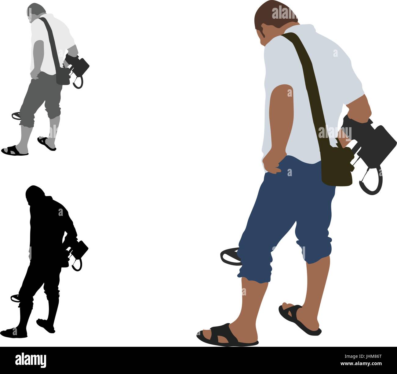 Man with shorts and slippers using metal detector Stock Vector Image ...