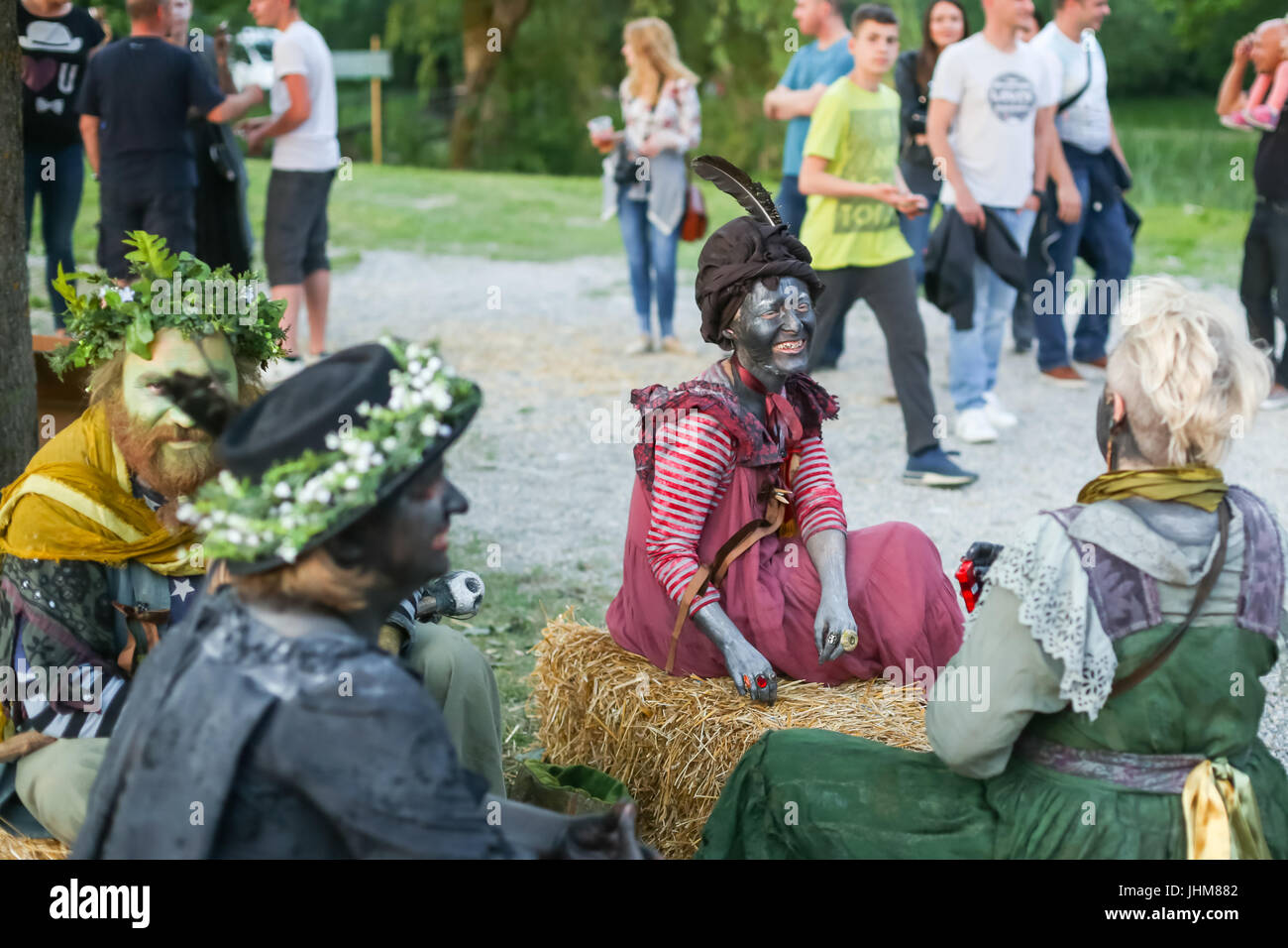 LUKAVEC, CROATIA - MAY 27, 2017 : Group of people dressed as witches on ...