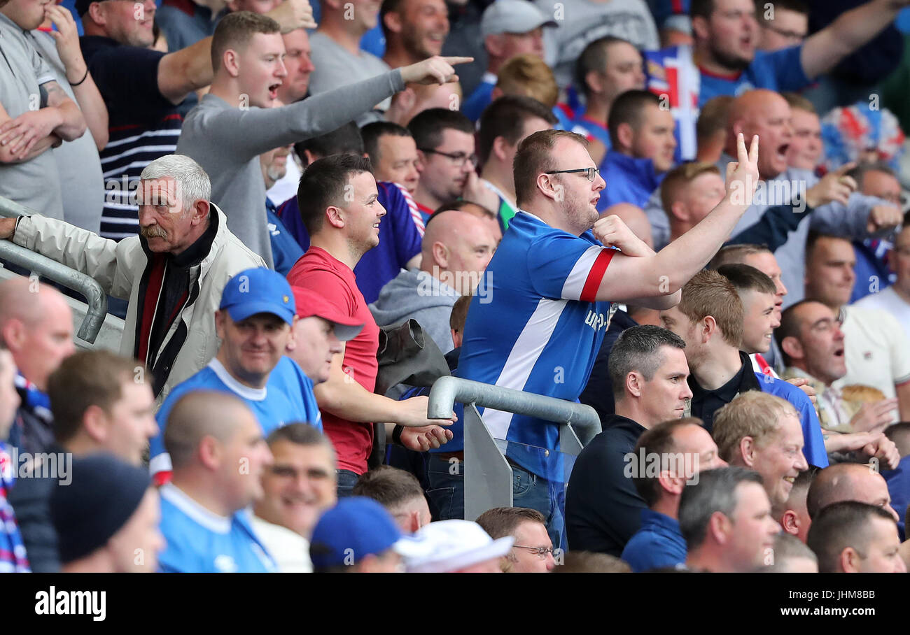 *EDITORS NOTE GESTURE* Linfield fans during the UEFA Champions League ...