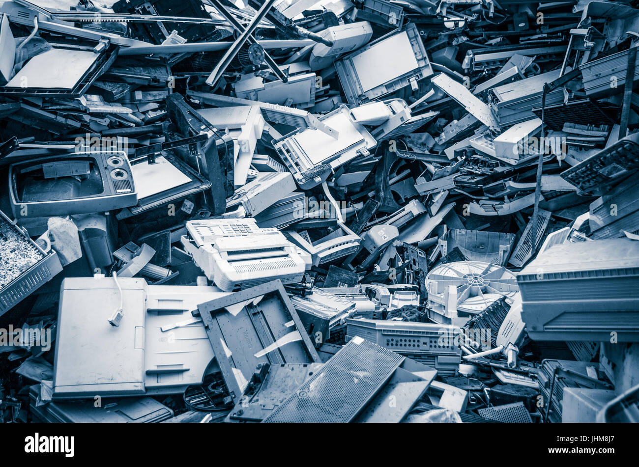 Heap of old scrap metal mainly consist of household appliance in a ...