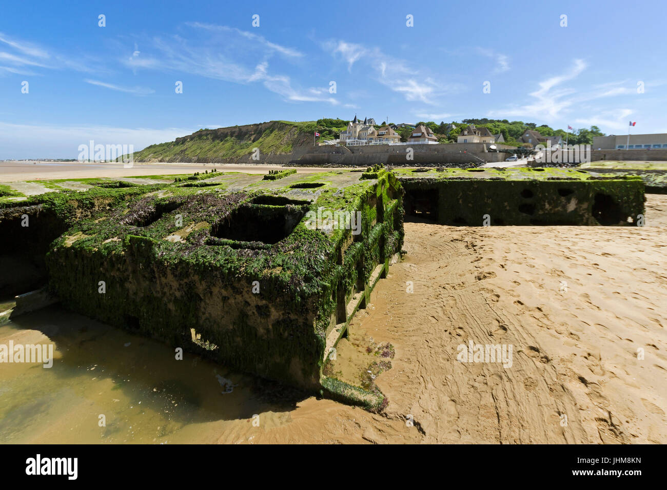 ARROMANCHES, FRANCE - JUNE 2014; Remains of the temporary harbor used ...