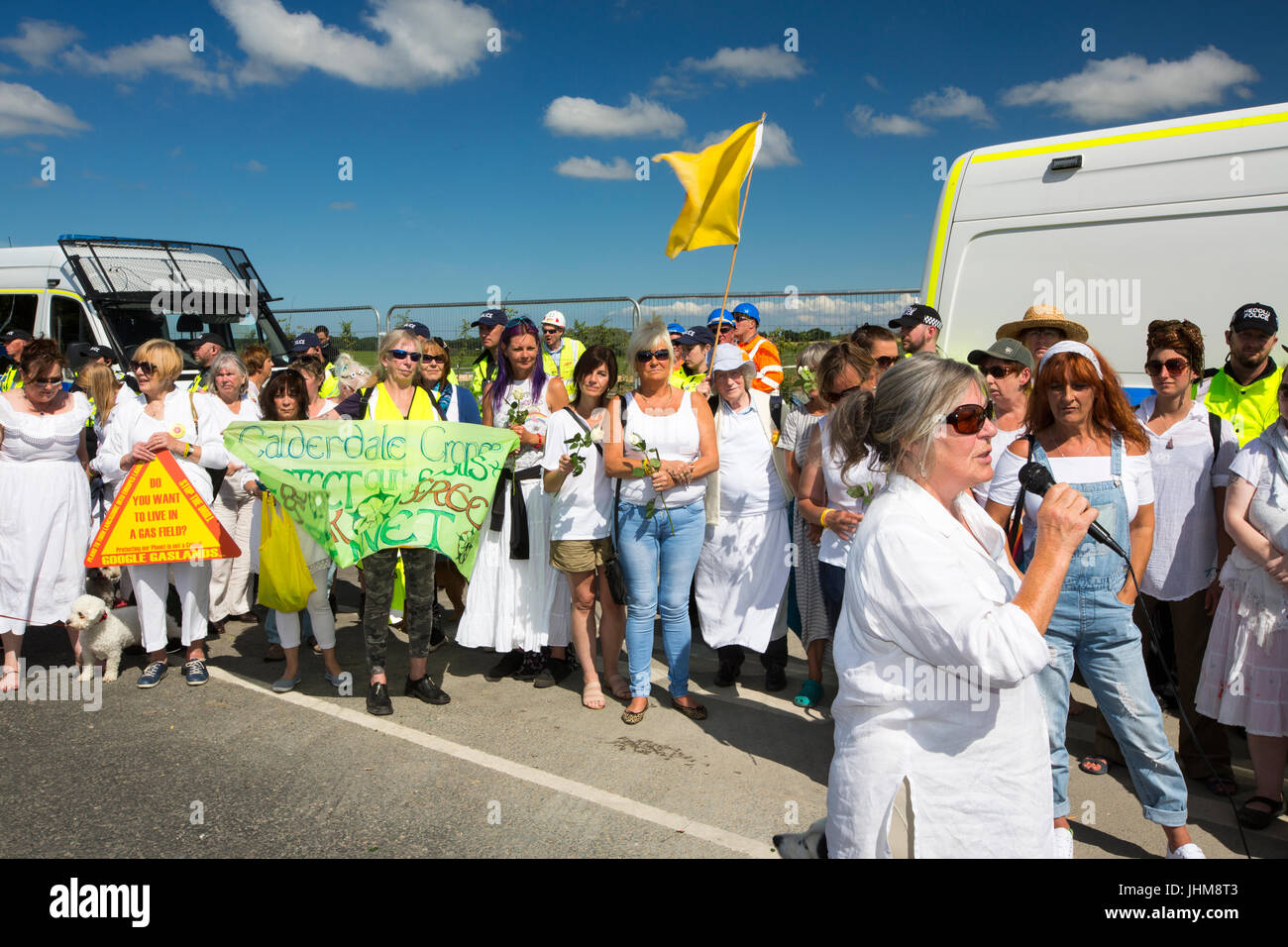 Police guarding Cuadrilla's fracking site at Preston New Road, Little ...