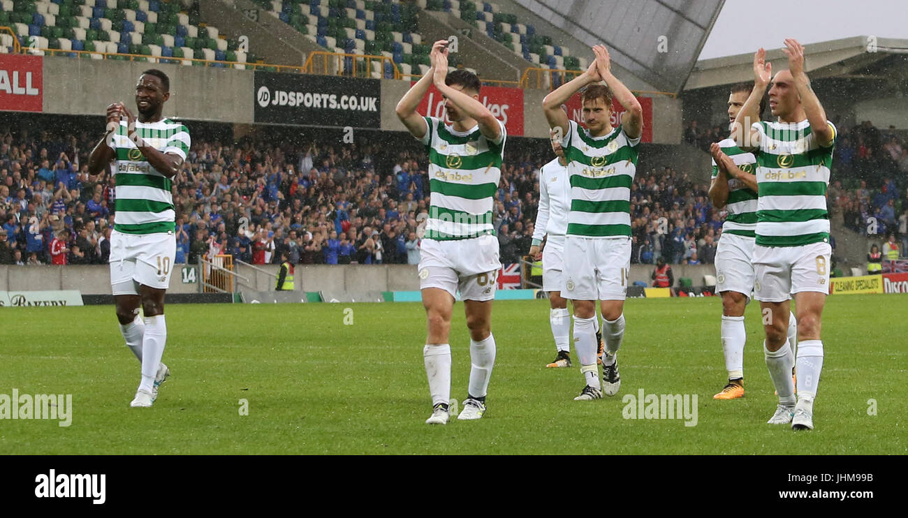 Celtic celebrate their win against Linfield in the UEFA Champions ...