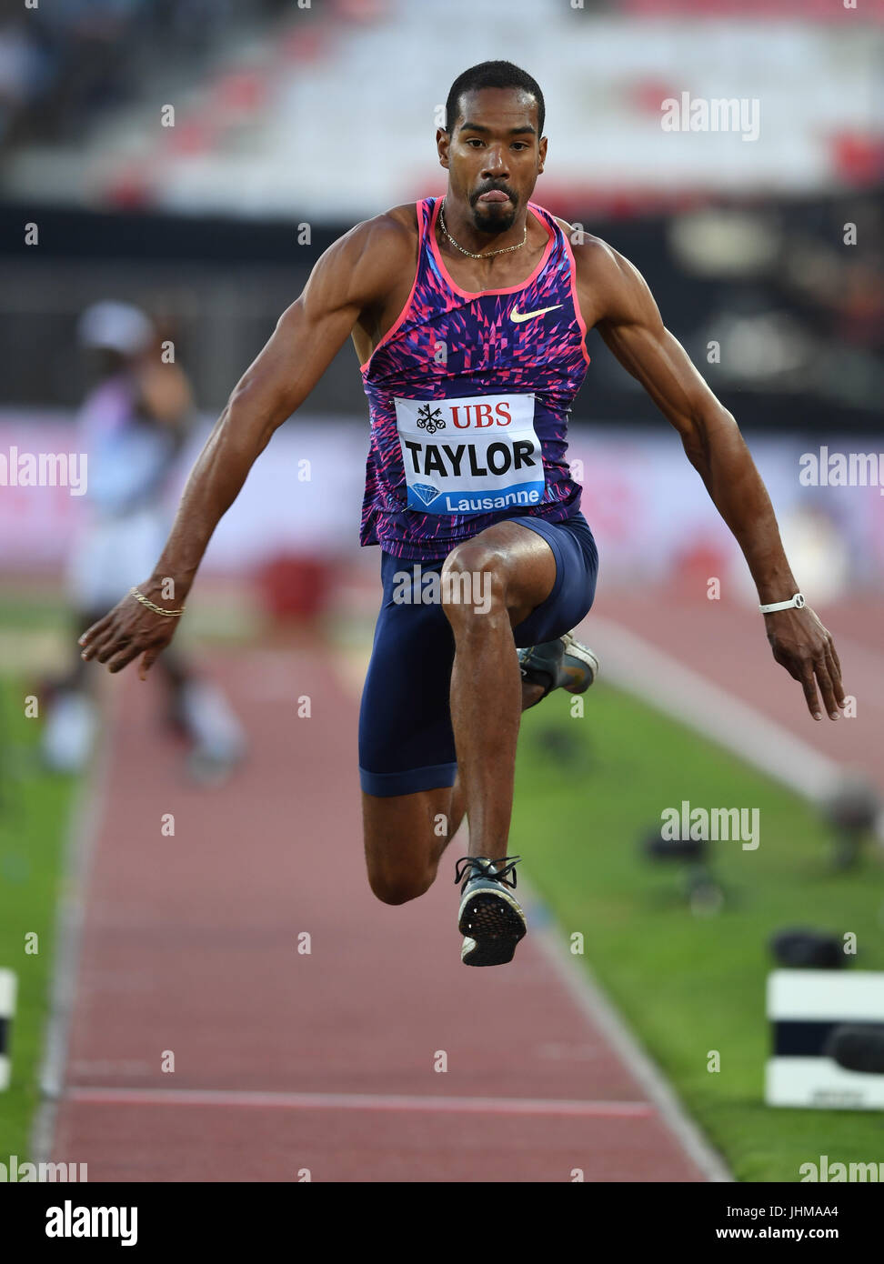 Christian Taylor (USA) places second in the triple jump at 57-4¾ (17 ...