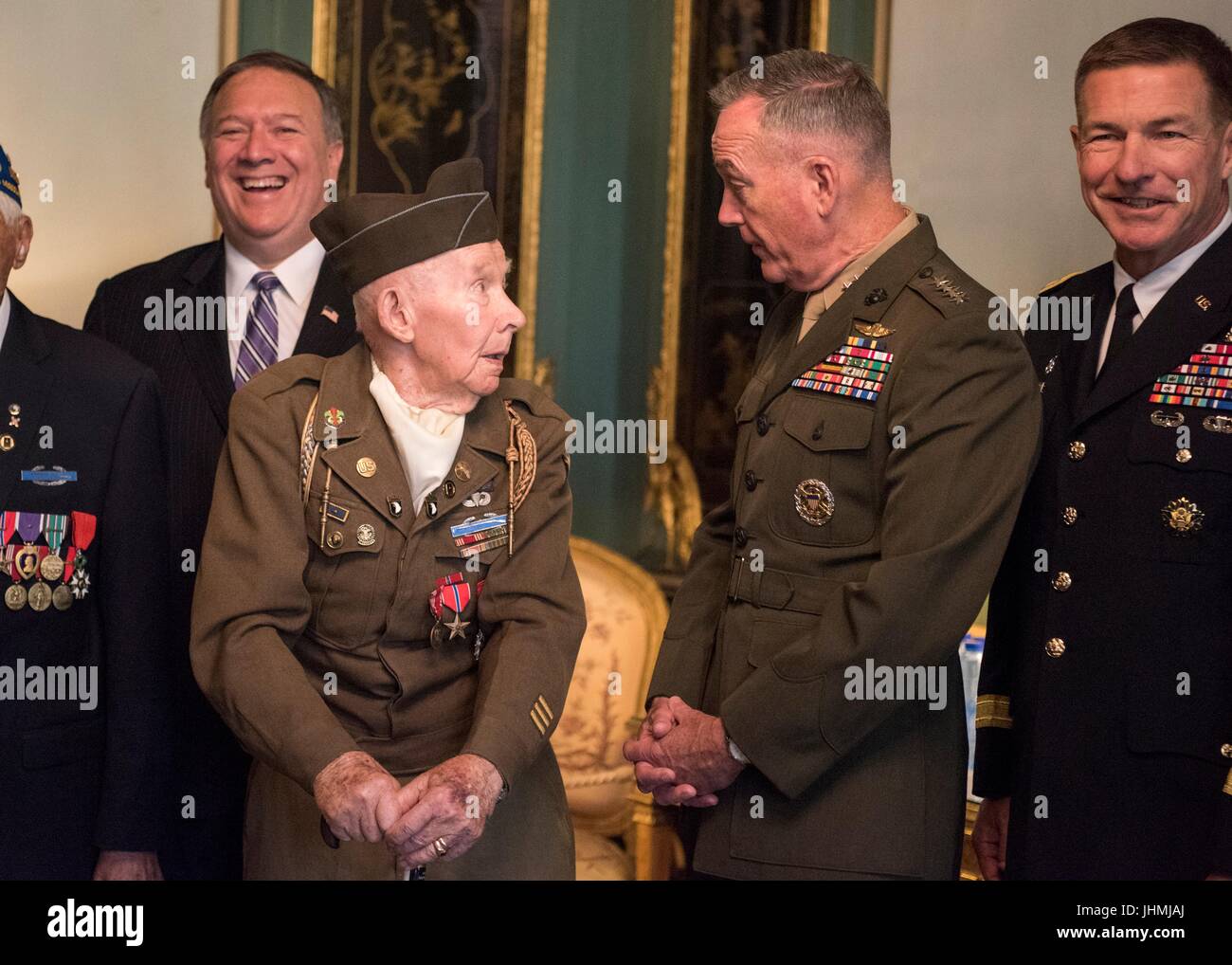 U.S. Chairman of the Joint Chiefs Gen. Joseph Dunford, right, chats ...