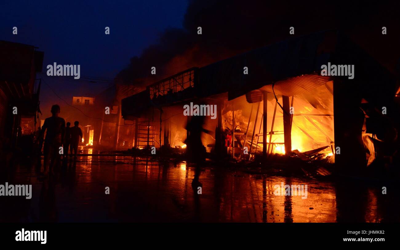 Vientiane. 14th July, 2017. Photo taken on July 14, 2017 shows the fire ...