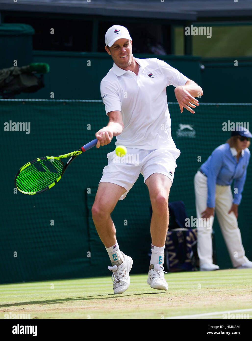 London, UK. 14th July, 2017. Sam Querrey of the United States returns ...