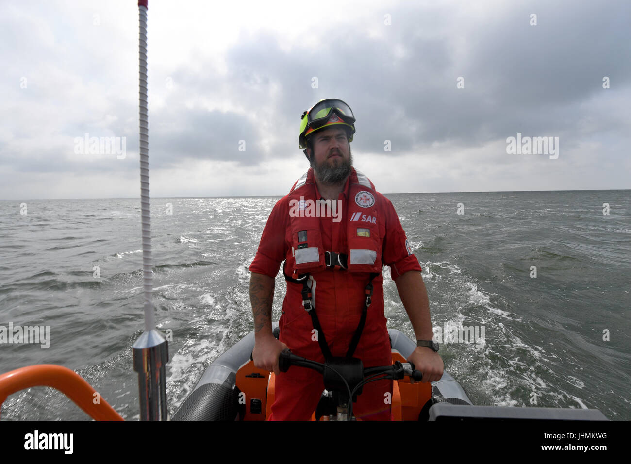 Machine operator Sebastian Witt seen on board the support boat of the ...