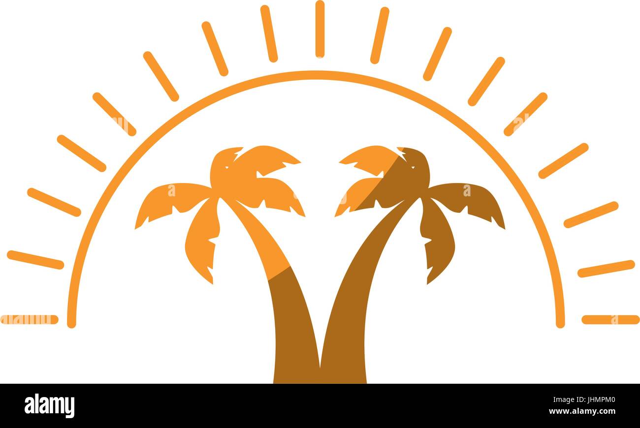 emblem with tropical palms icon over white background vector ...