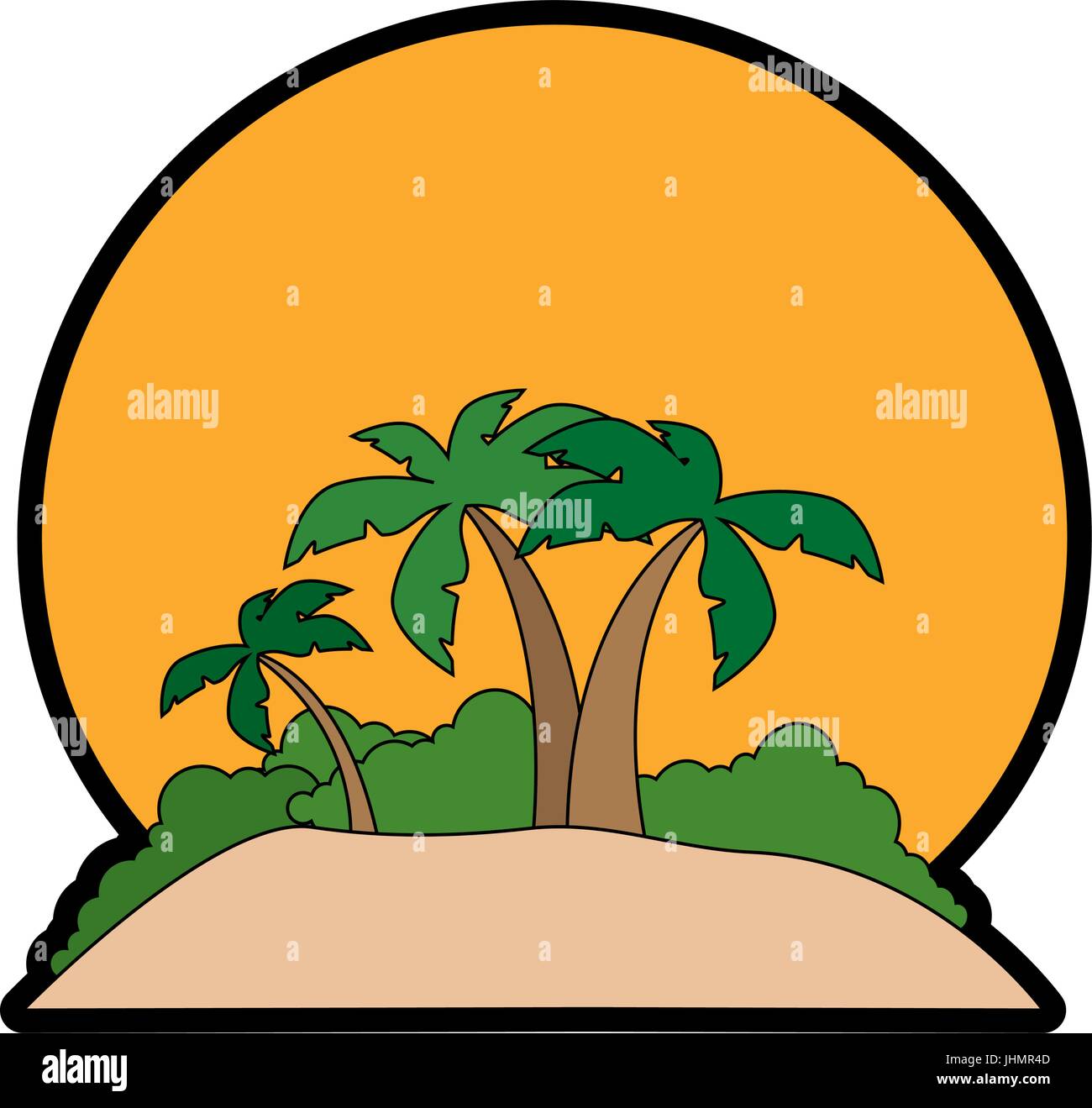 beach with tropical palms and sun icon over white background vector ...