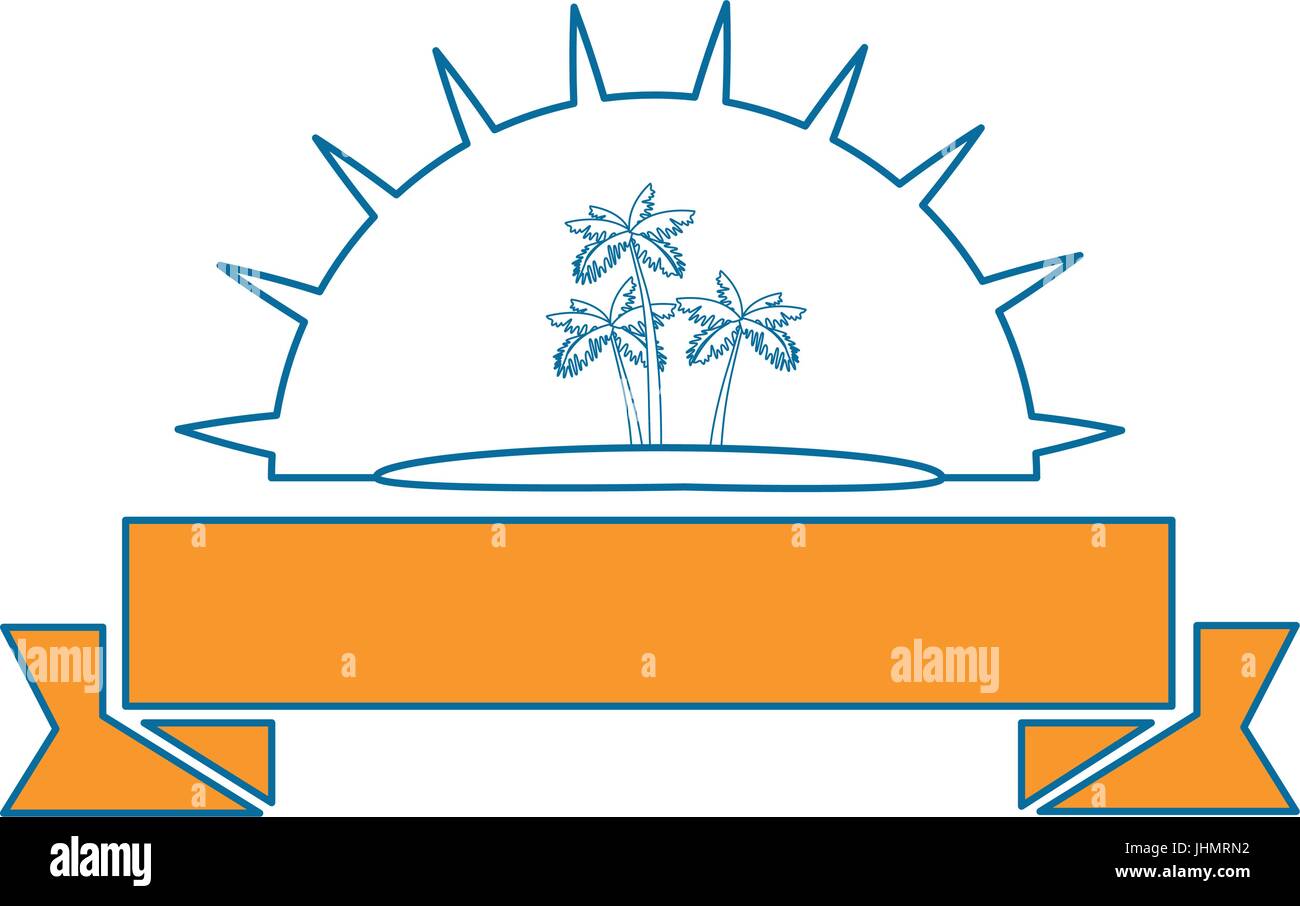 emblem with tropical palms and ribbon icon over white background vector ...