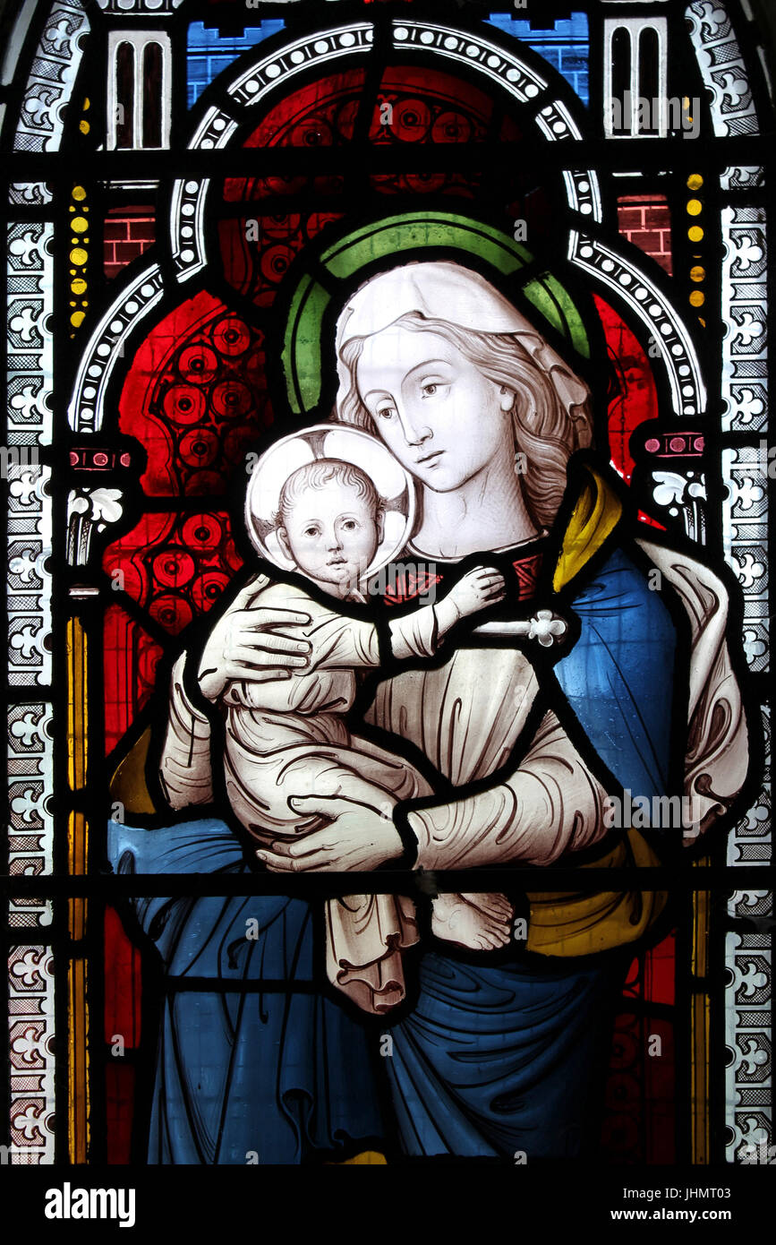 Stained Glass Window, Virgin and Child Stock Photo - Alamy