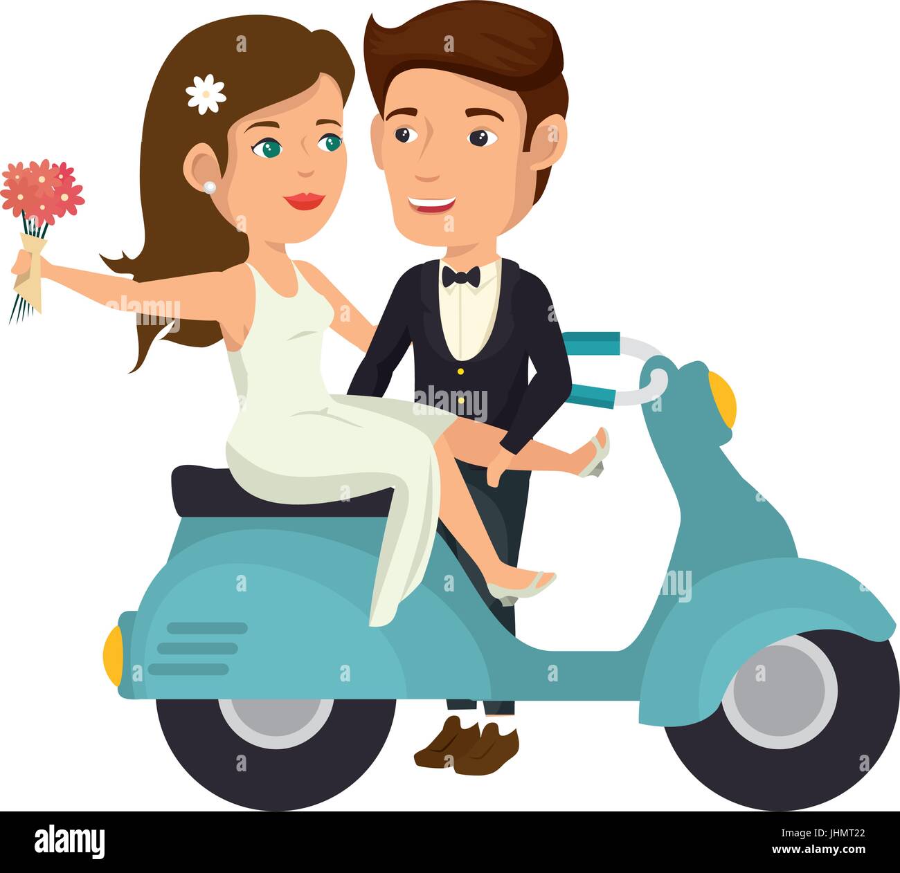 motorcycle with just married couple icon over white background colorful ...