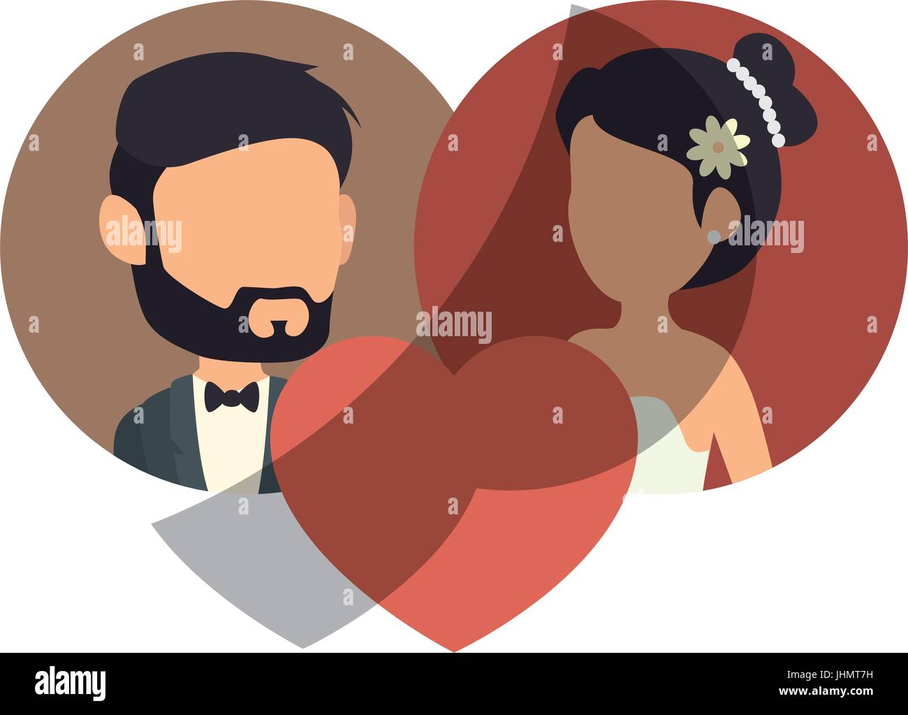 wedding couple and heart icon over white background colorful design ...