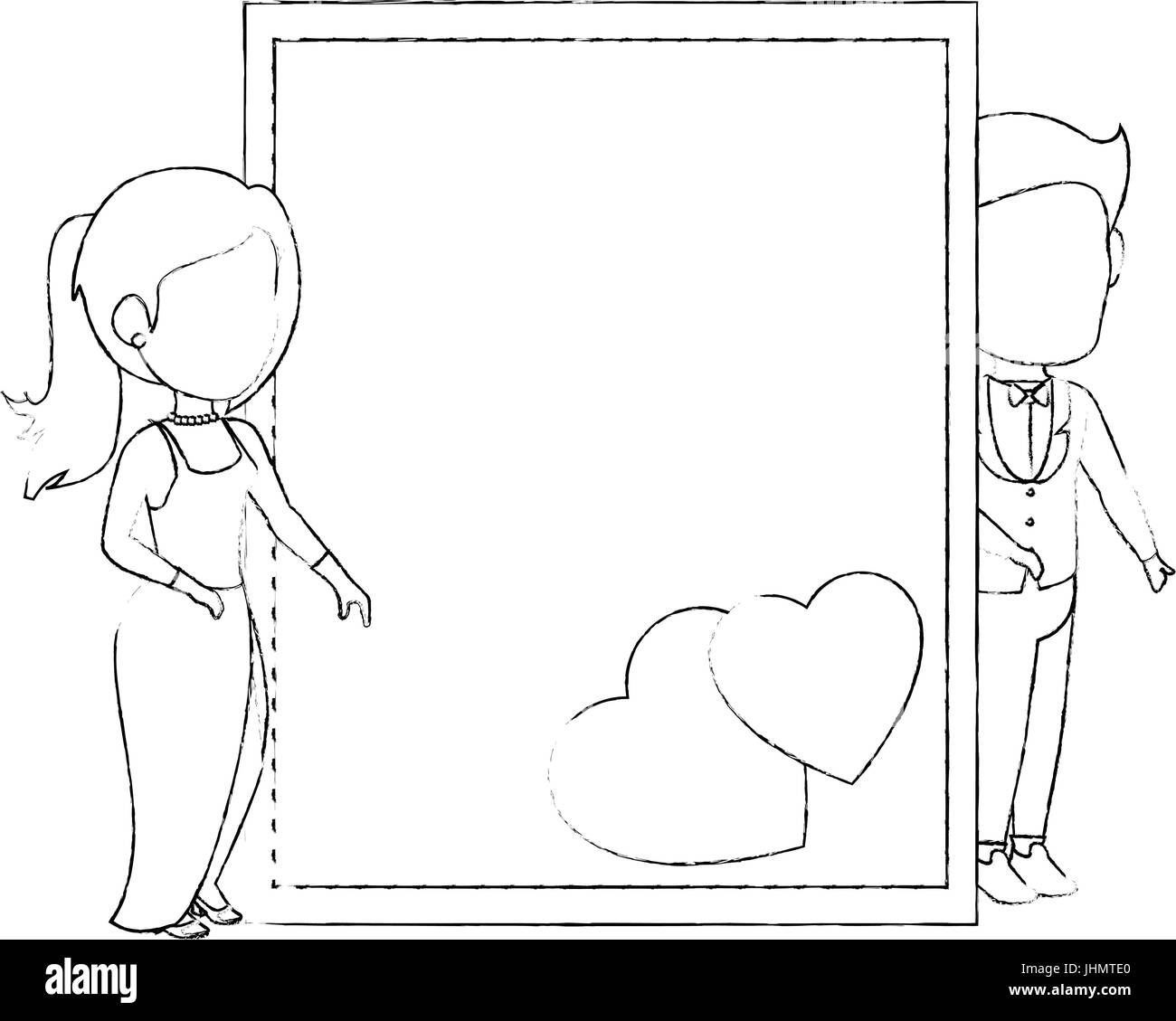 frame with wedding couple icon over white background vector ...