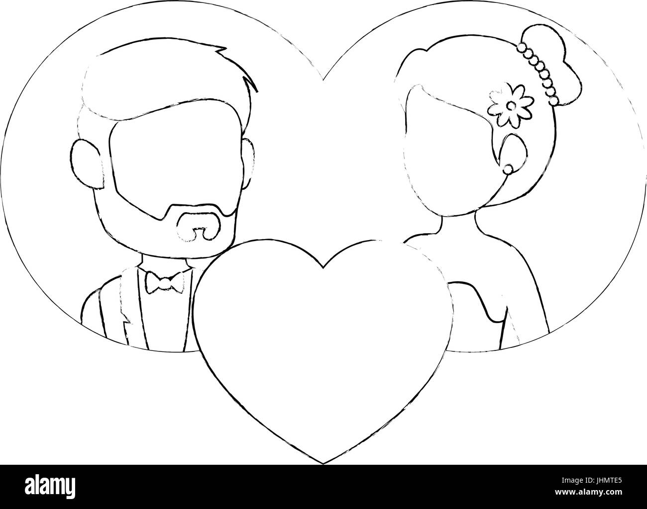 wedding couple and heart icon over white background colorful design ...