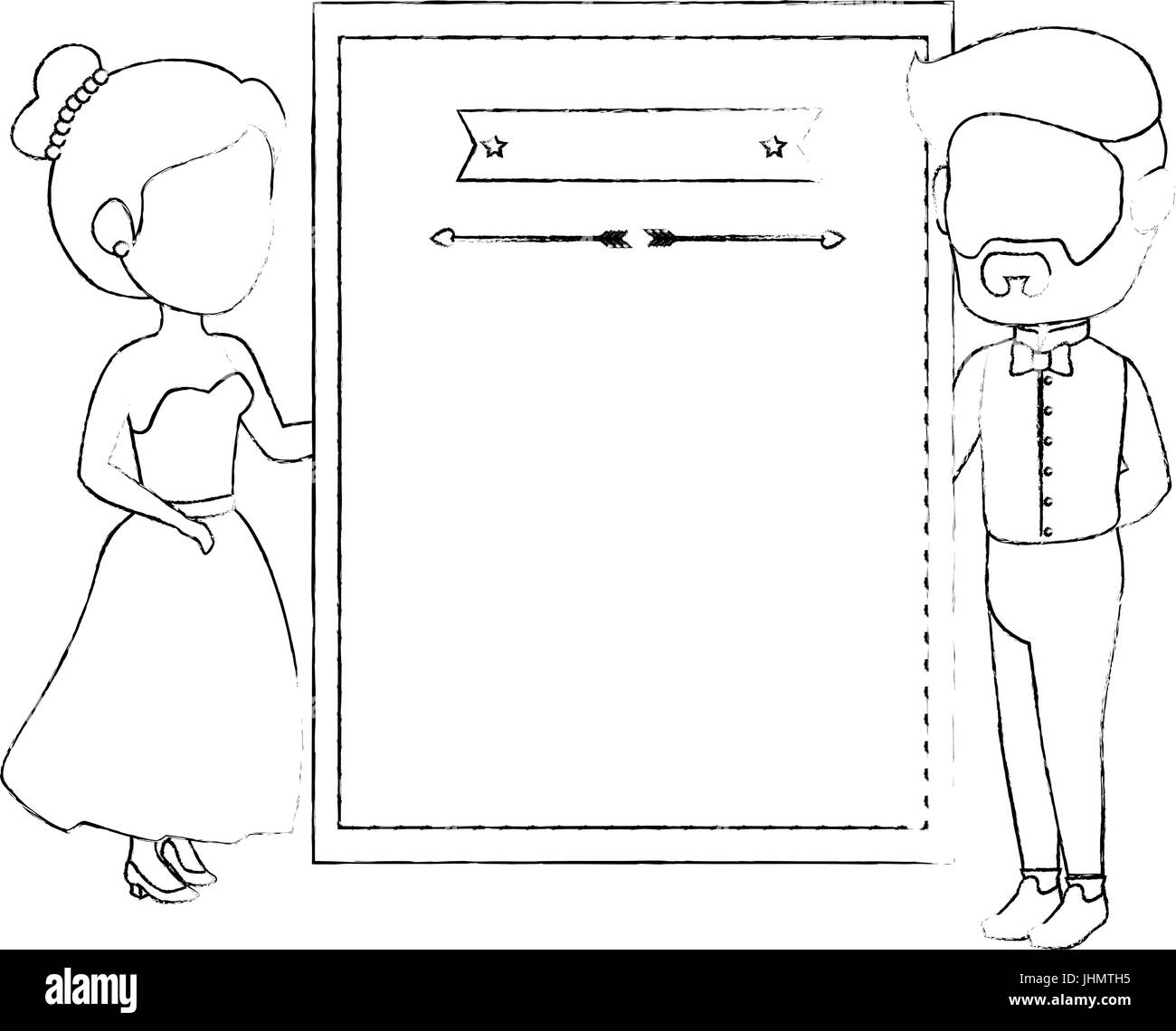 frame with wedding couple icon over white background vector ...