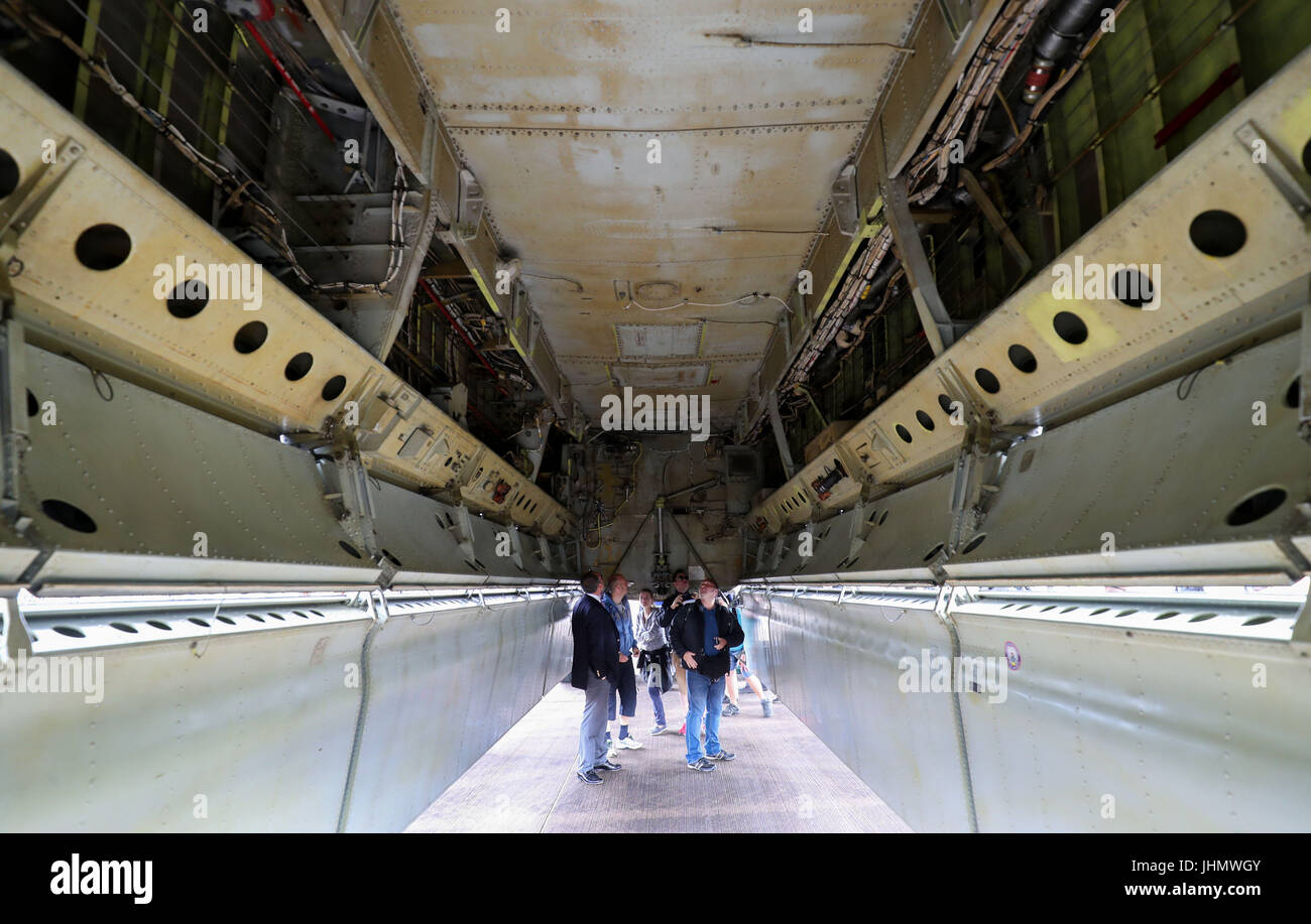 People look inside the bomb bay of a Boeing B-52H Stratofortress at the ...