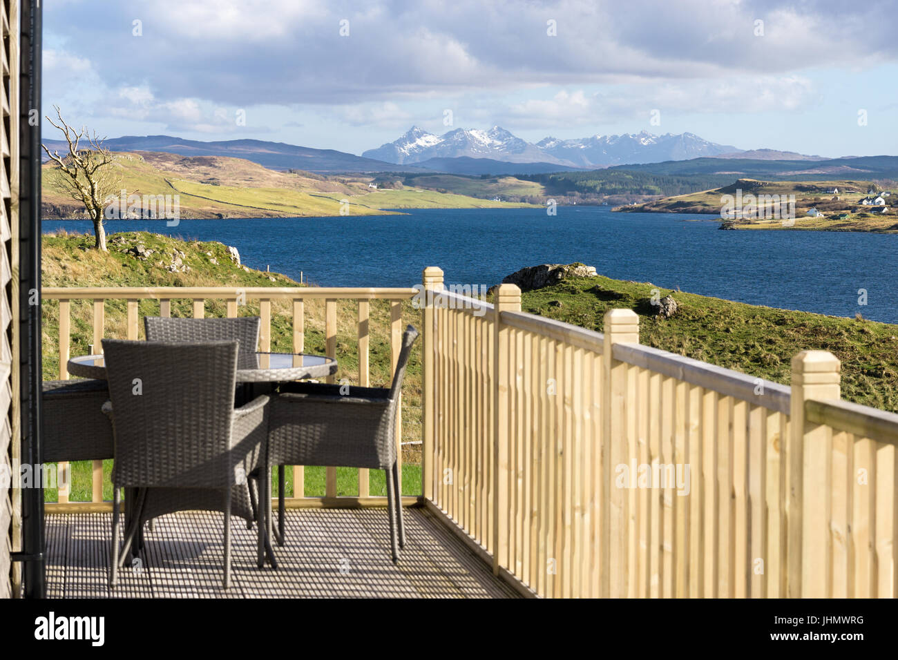 Terrace with beautiful view to lake and mountains in Scotland Stock ...