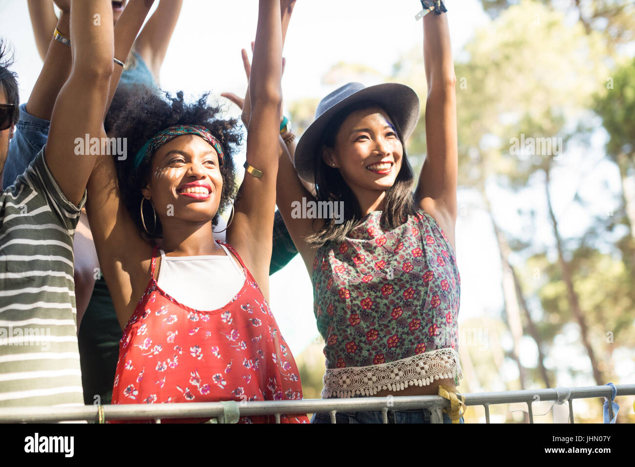 Happy face arms raised hi-res stock photography and images - Alamy