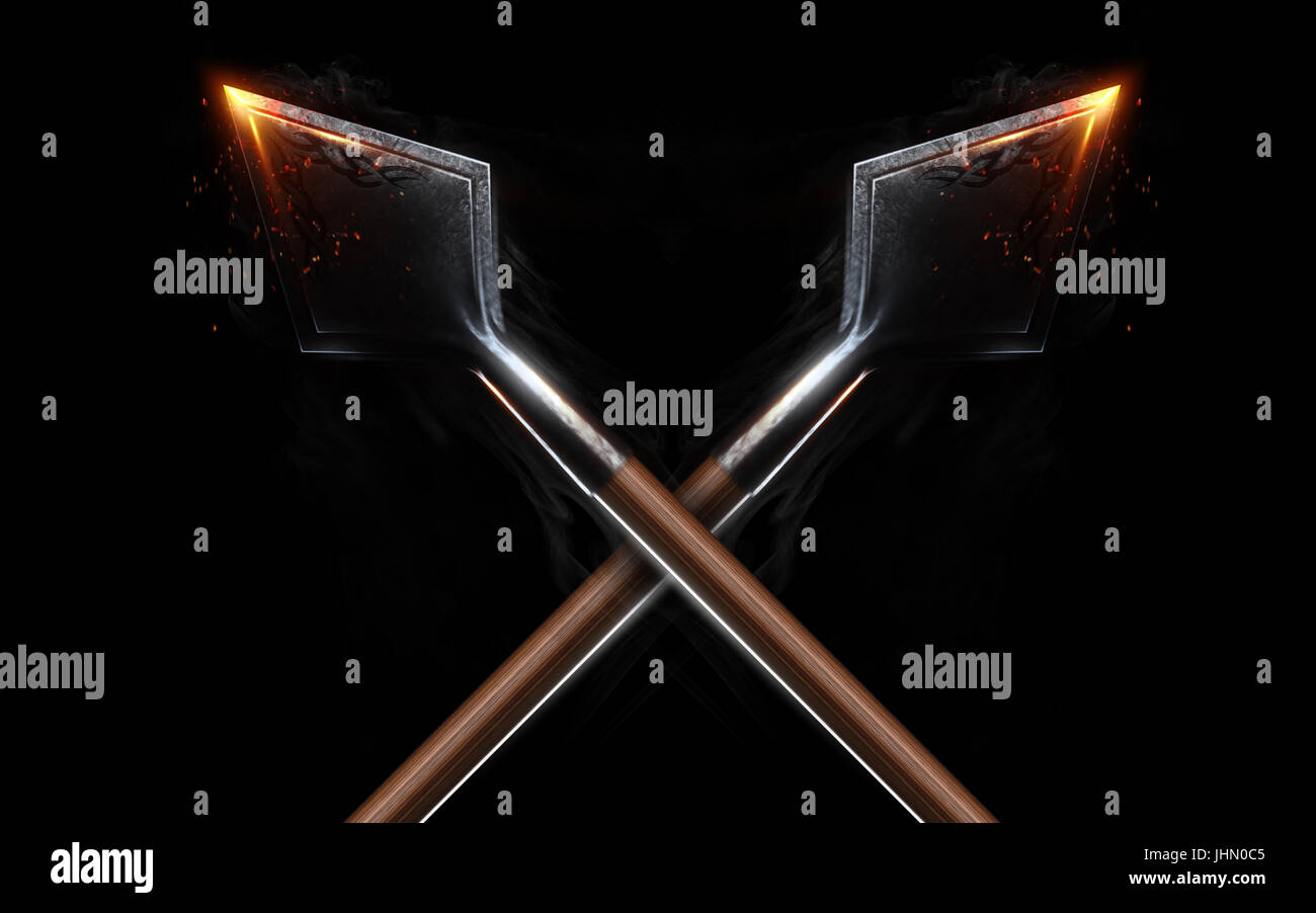 Blazing flying arrows on black background isolated. Concept. 3d render ...