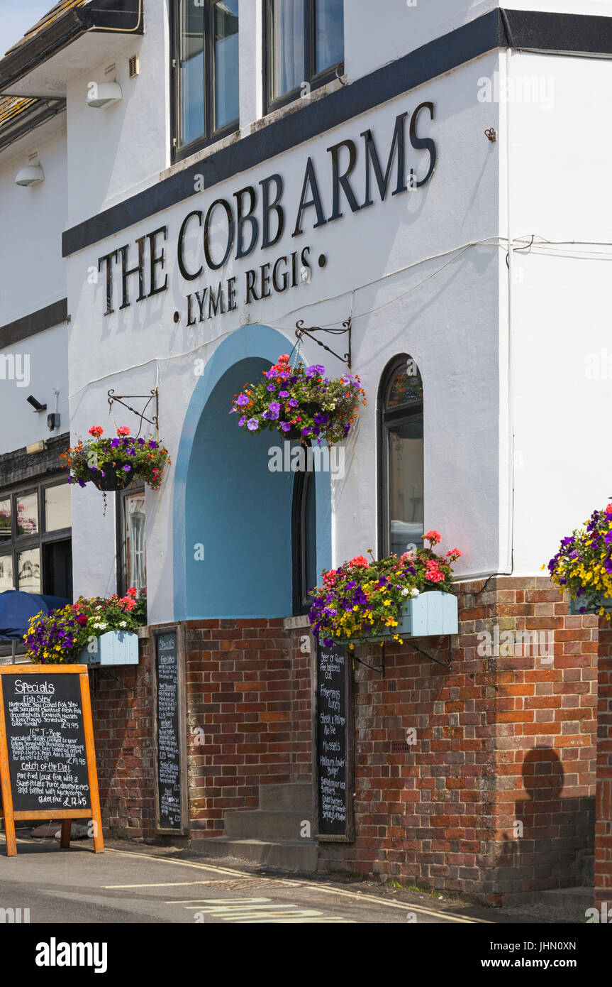 The Cobb Arms pub B&B and restaurant at Lyme Regis, Dorset in July ...